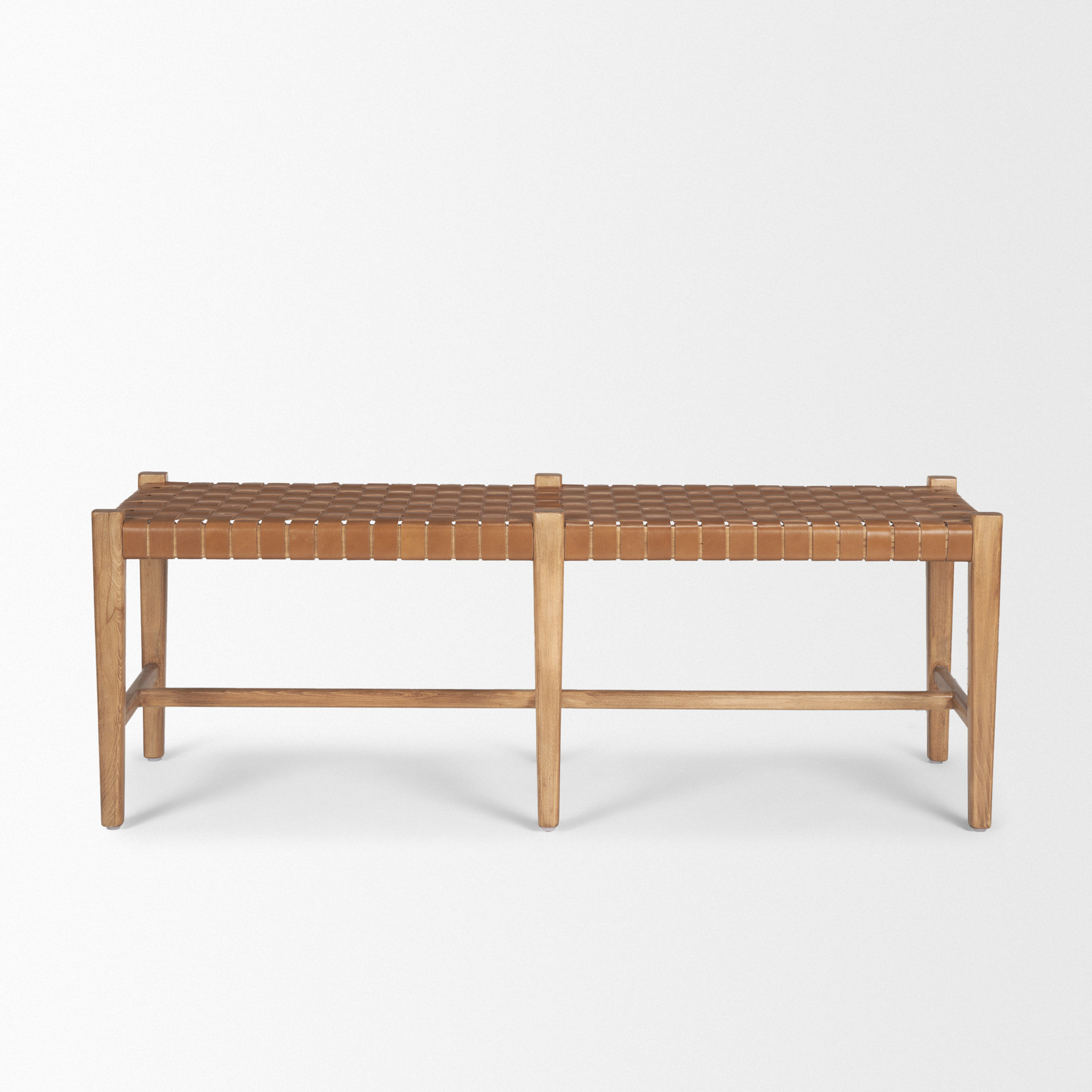 Joss & Main Ursulina Solid Wood Woven Leather Bench | Joss & Main