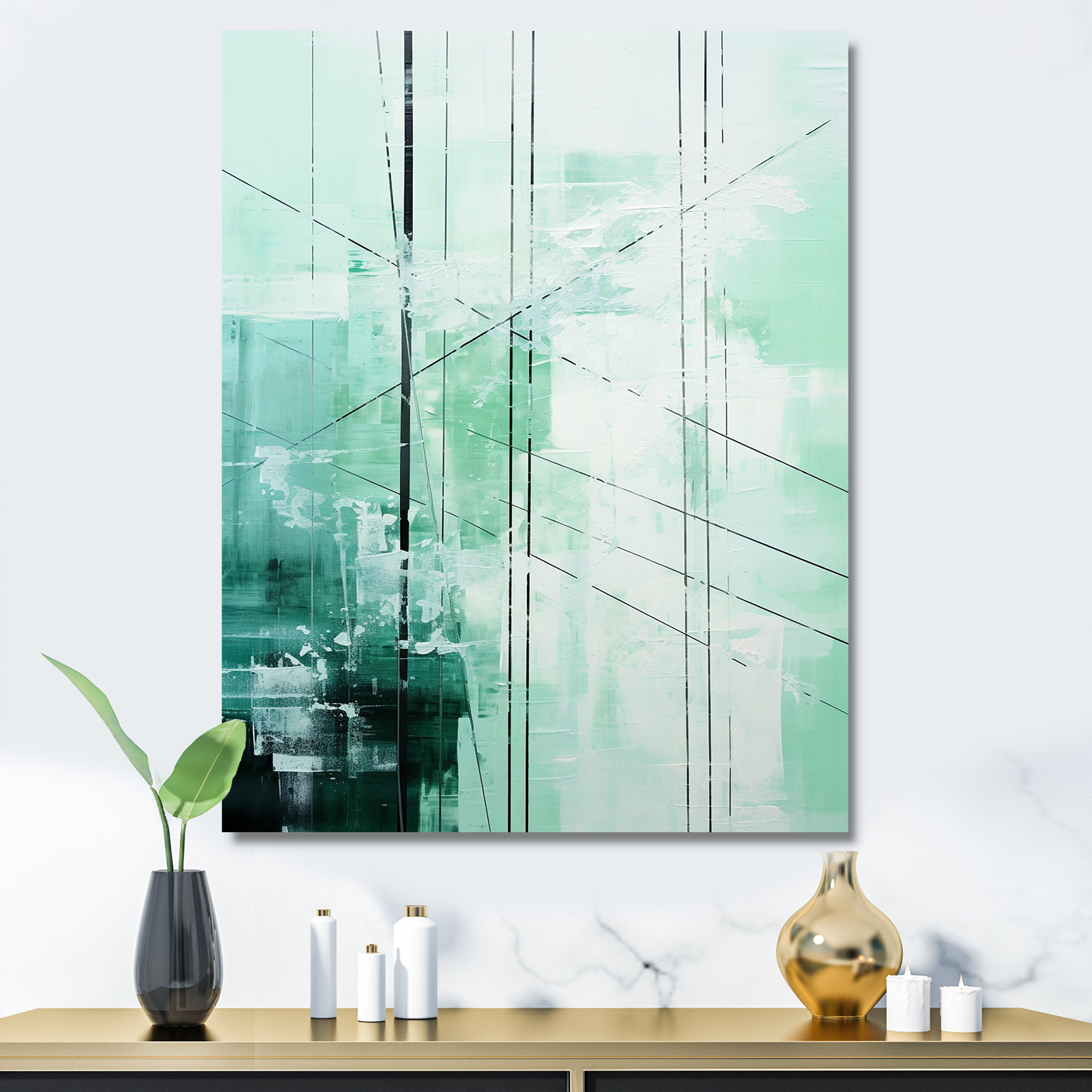 Design Art Power Lines Mint Matrix I - Power Lines Canvas Prints ...