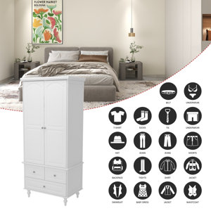 Lark Manor Talisha Freestanding Wooden Wardrobe Armoire with 3 Drawers ...