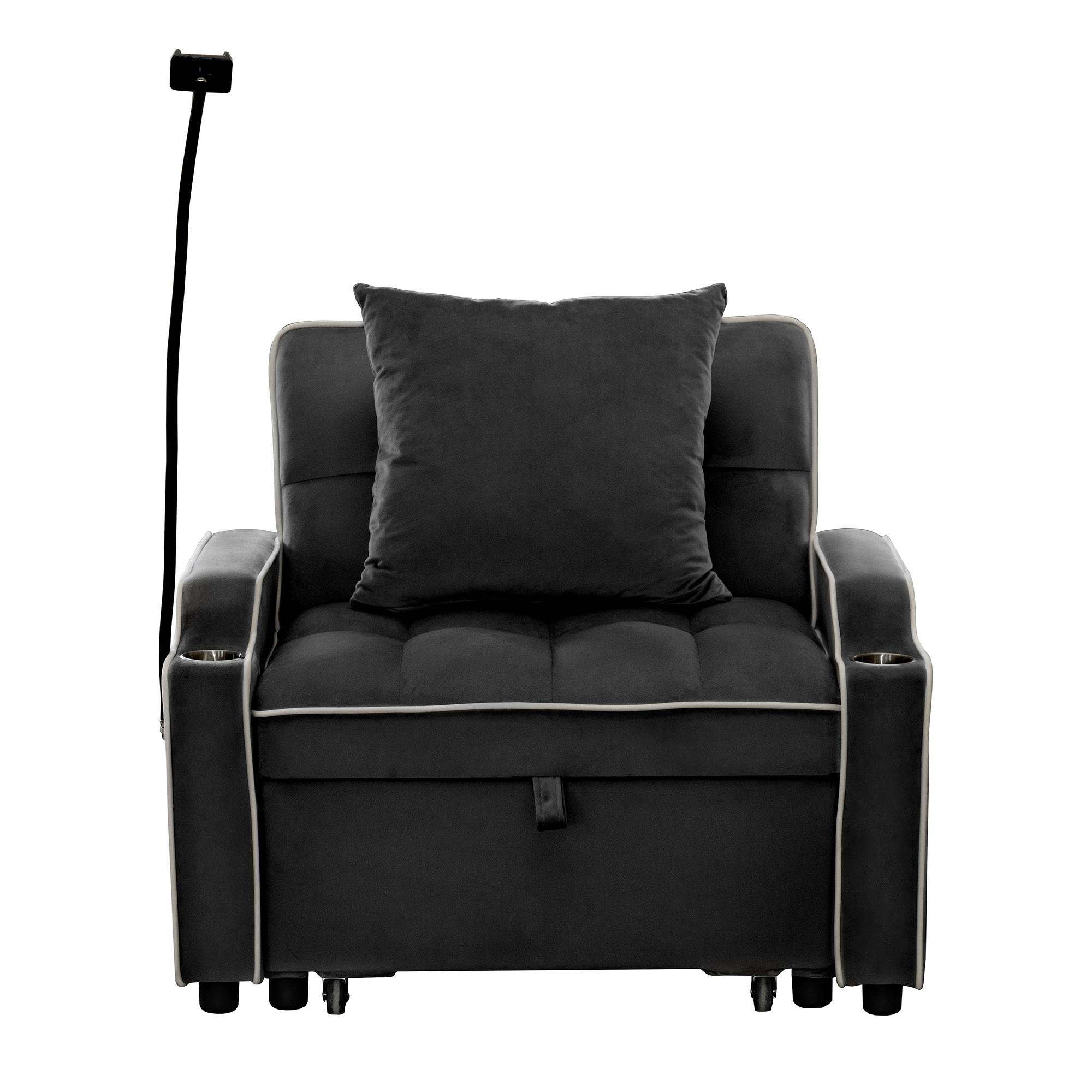 Latitude Run® 3 in 1 Velvet Futon Sleeper Sofa Bed with Phone Holder ...