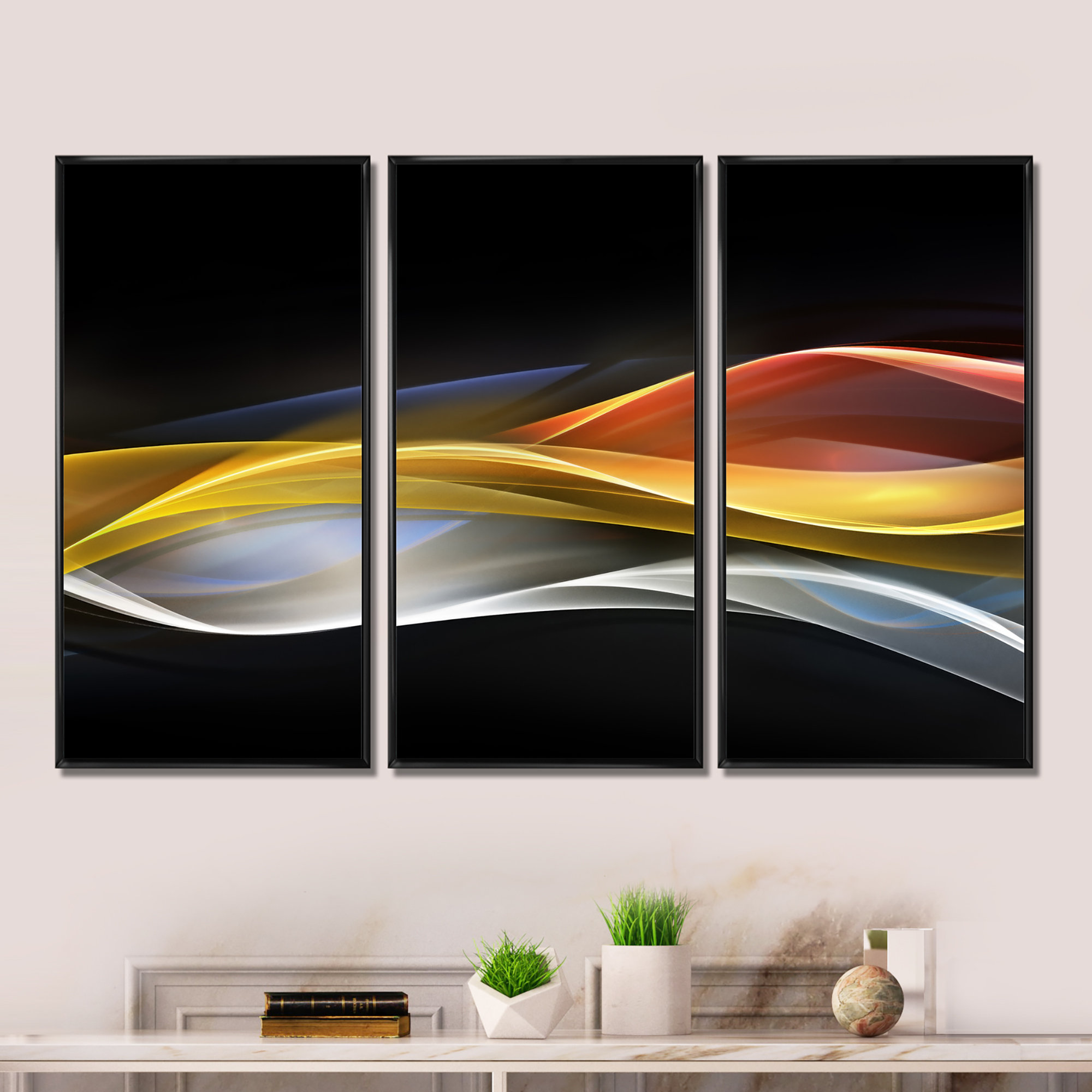 Orren Ellis 3D Gold Silver Wave Design - Abstract Framed Canvas Wall ...
