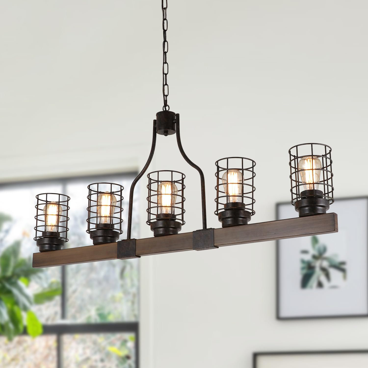 17 Stories Farmhouse Industrial Linear Pendant Lighting With Metal Cage ...