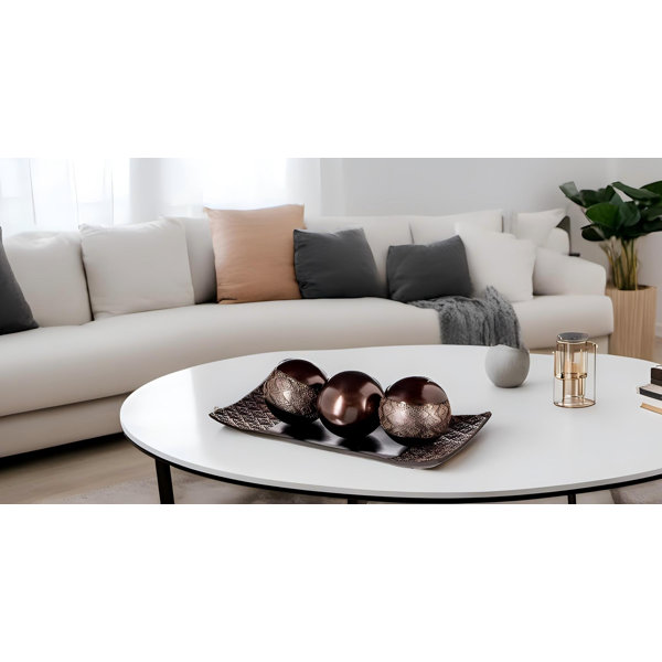 Dakota Fields Brown Decor Tray And Ball Set - Living Room Decor - Entry ...