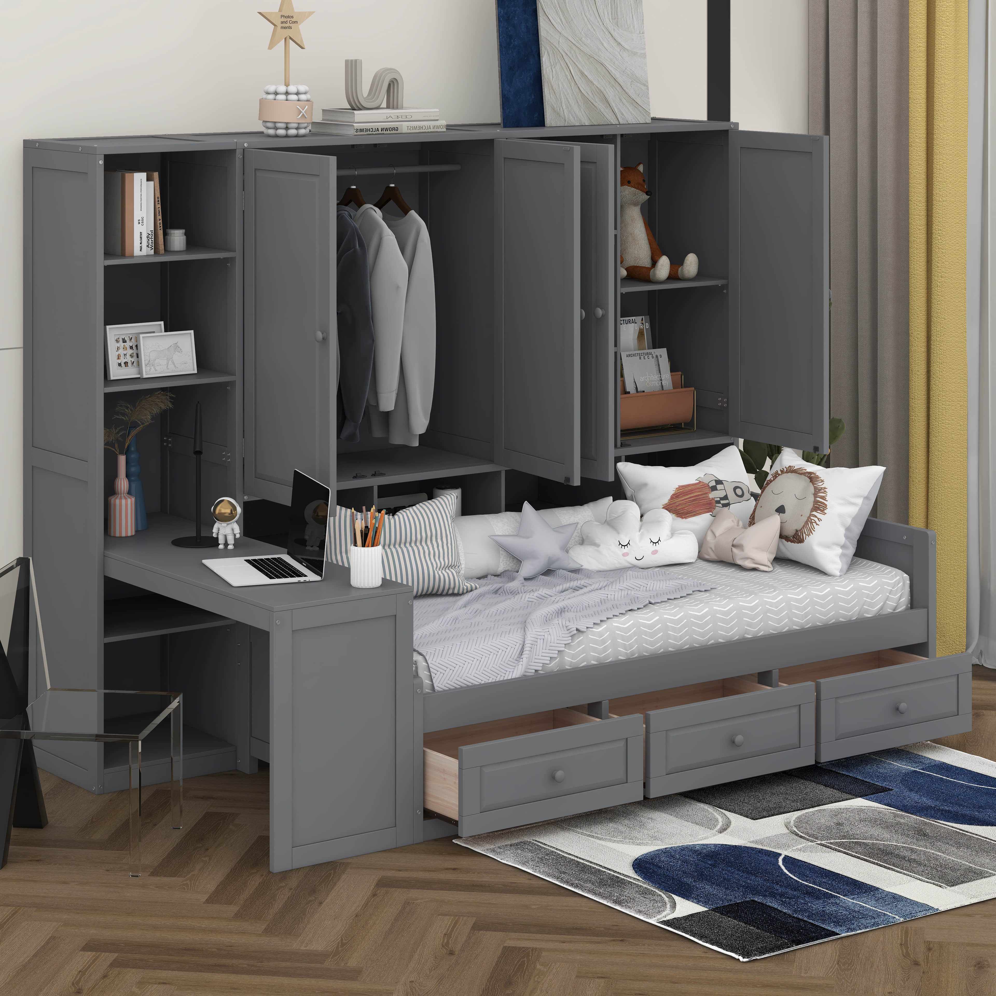 Red Barrel Studio Daybed With All-In-One Cabinet, Desk And Shelves ...