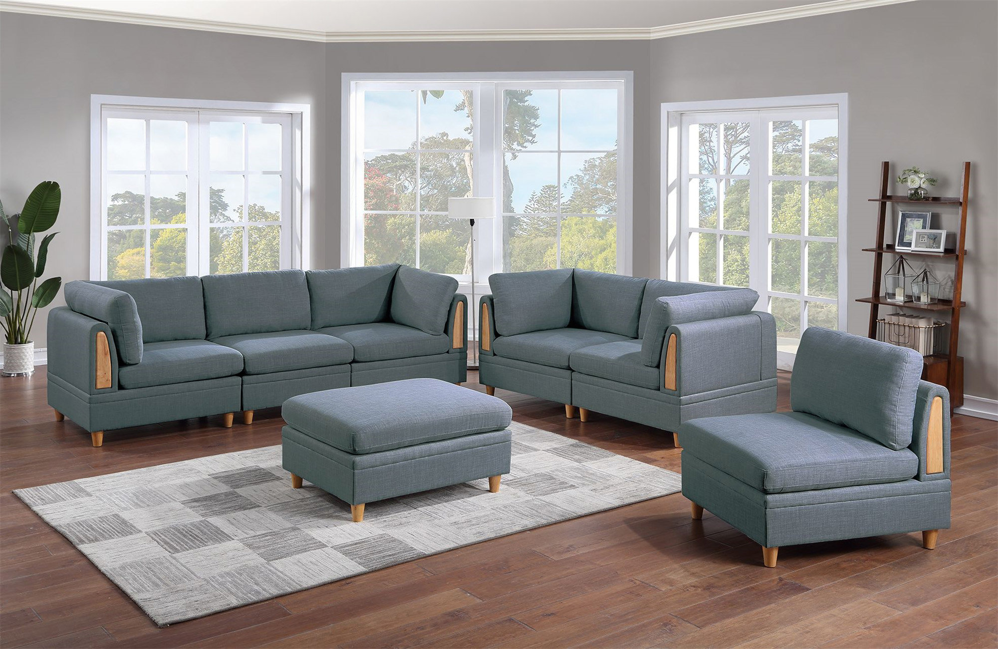 Hokku Designs 7Pc Sectional Sofa Set With 4X Wedges 2X Armless Chair ...