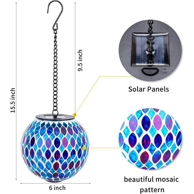 WONDER garden 15.5'' Solar Powered Integrated LED Outdoor Hanging Light ...