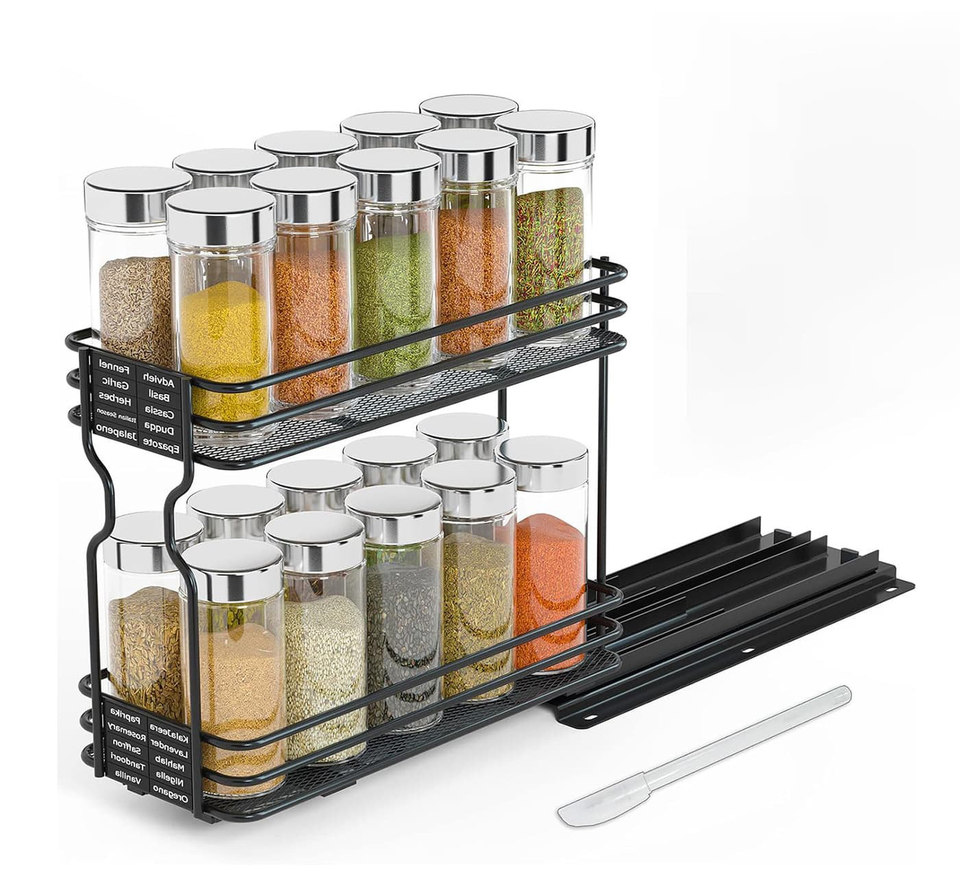 Prep & Savour Pull Out 2-Tier 1-Drawer Spice Rack Organizer for Cabinet ...