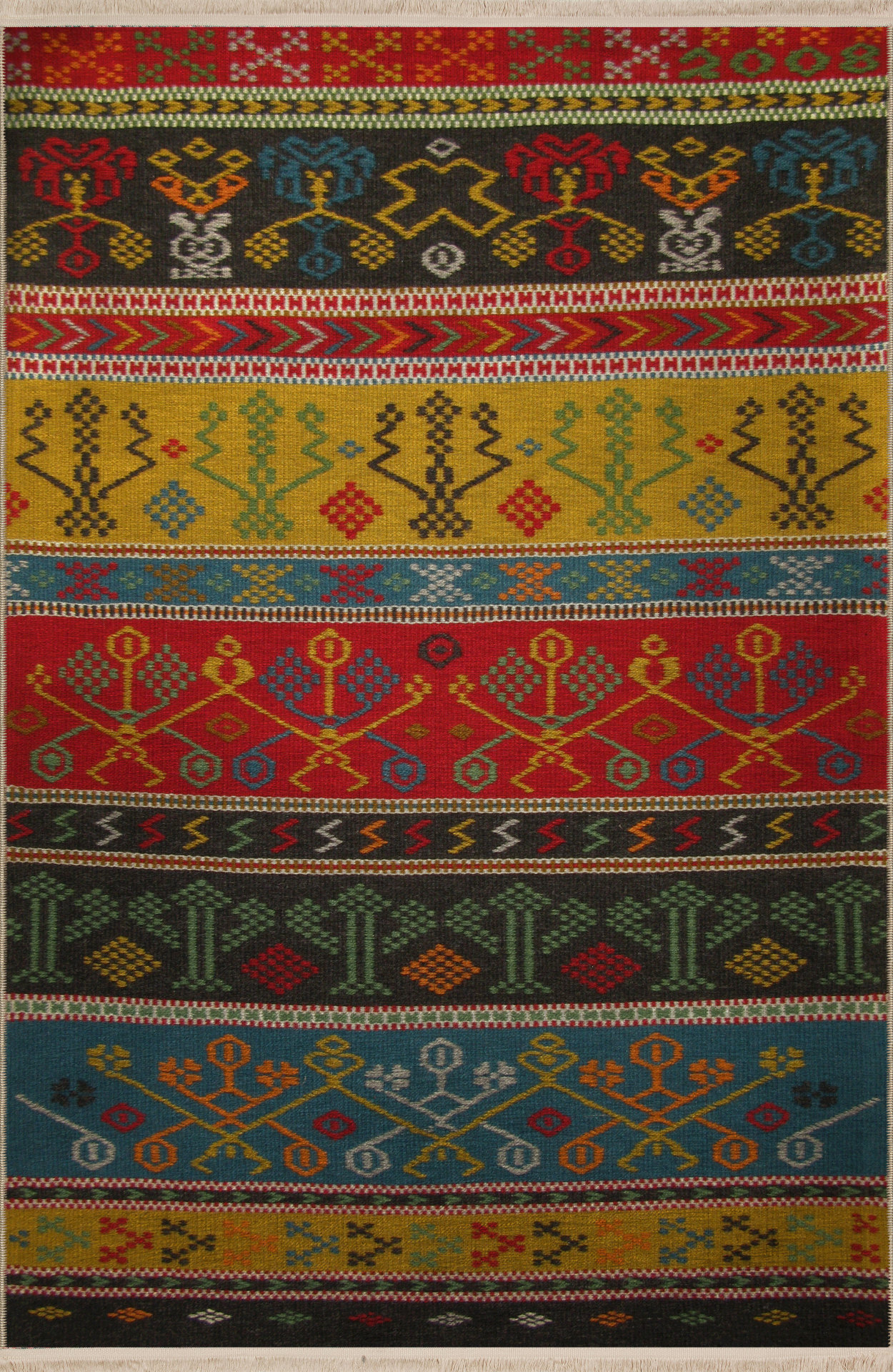 Union Rustic Light-Toned Multi-Colored Traditional Motif Patterned ...