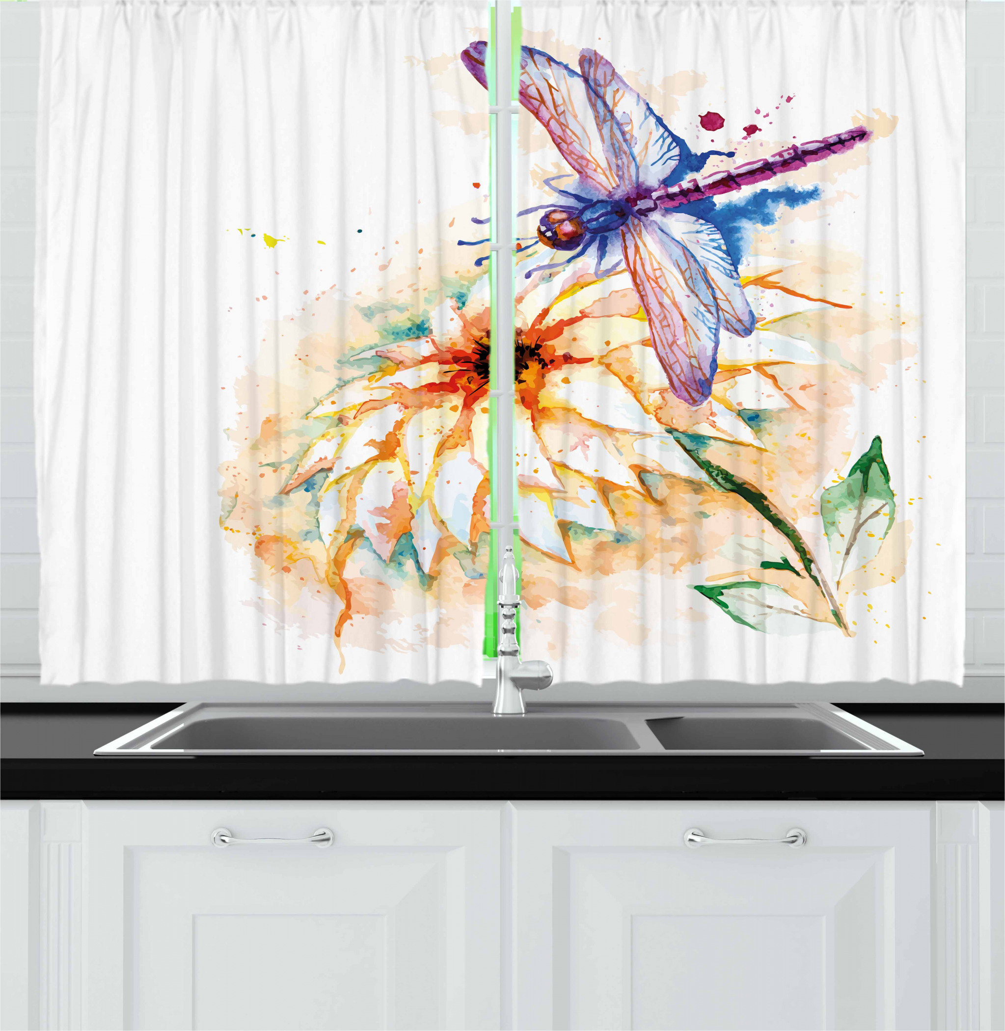 East Urban Home Dragonfly 2 Piece Kitchen Curtain | Wayfair