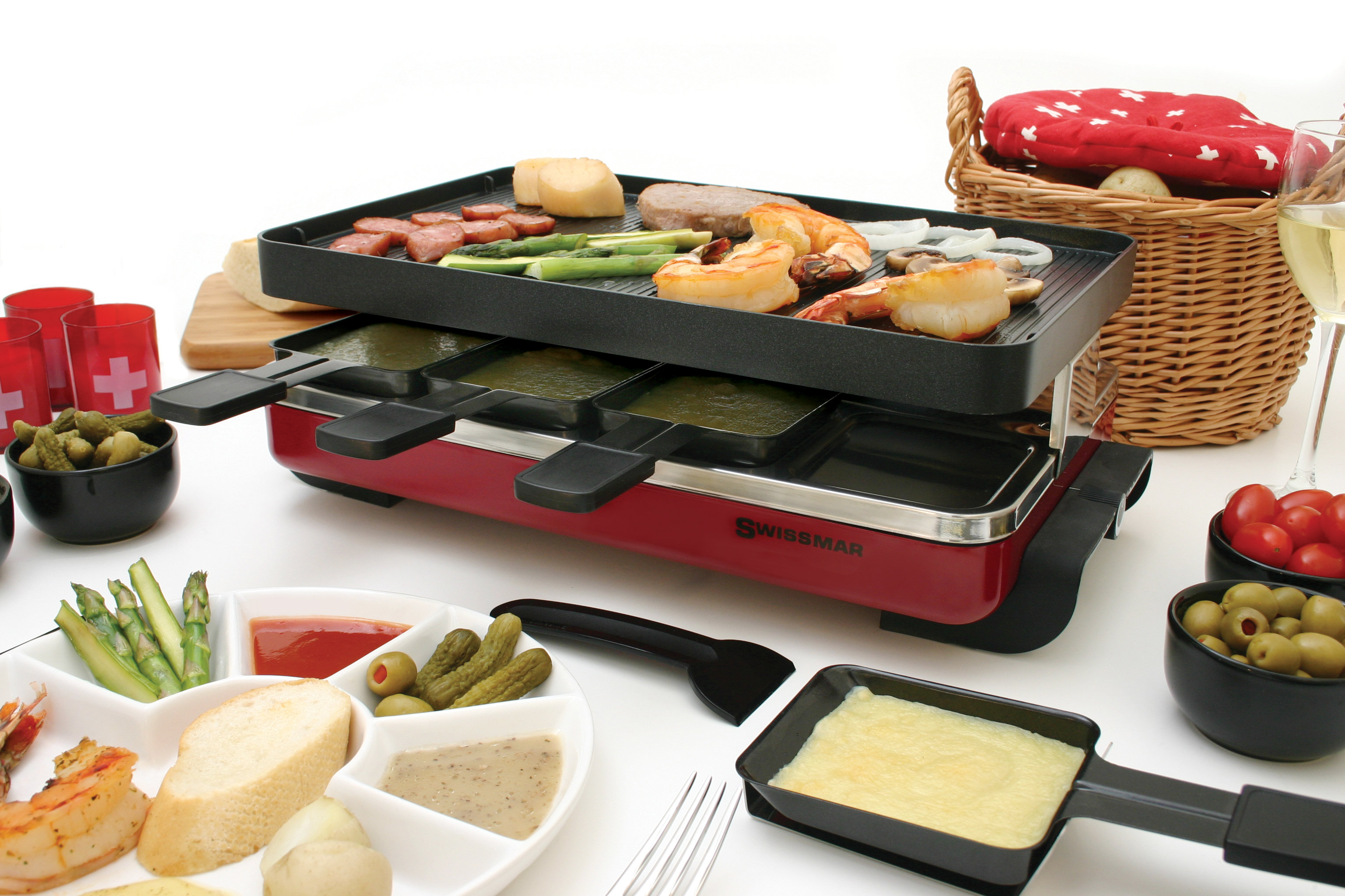 Swissmar Classic 8 Person Raclette W/Rev Cast Alum NS Grill Plate, Red ...