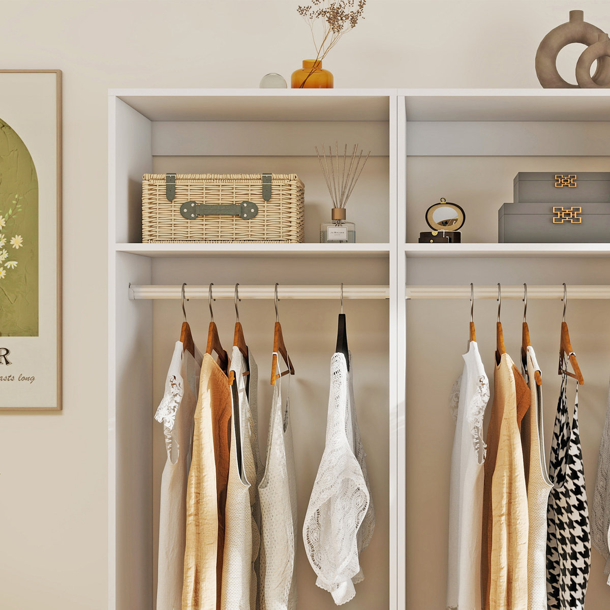 Latitude Run® White Modular Walk in Closet Organizer System with 3 rods ...