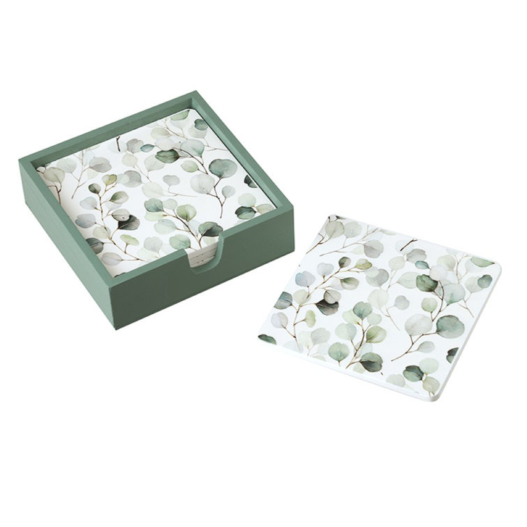 Lily Manor Wood Square 5 Piece Coaster Set With Holder | Wayfair.co.uk