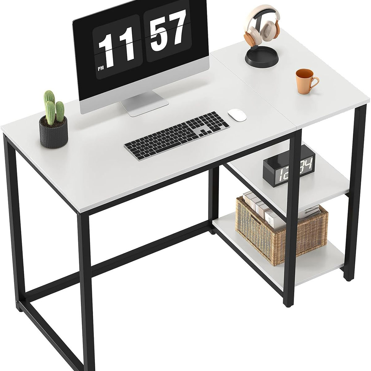 17 Stories Computer Desk 40 Inches With 2-Tier Shelves Sturdy Home ...