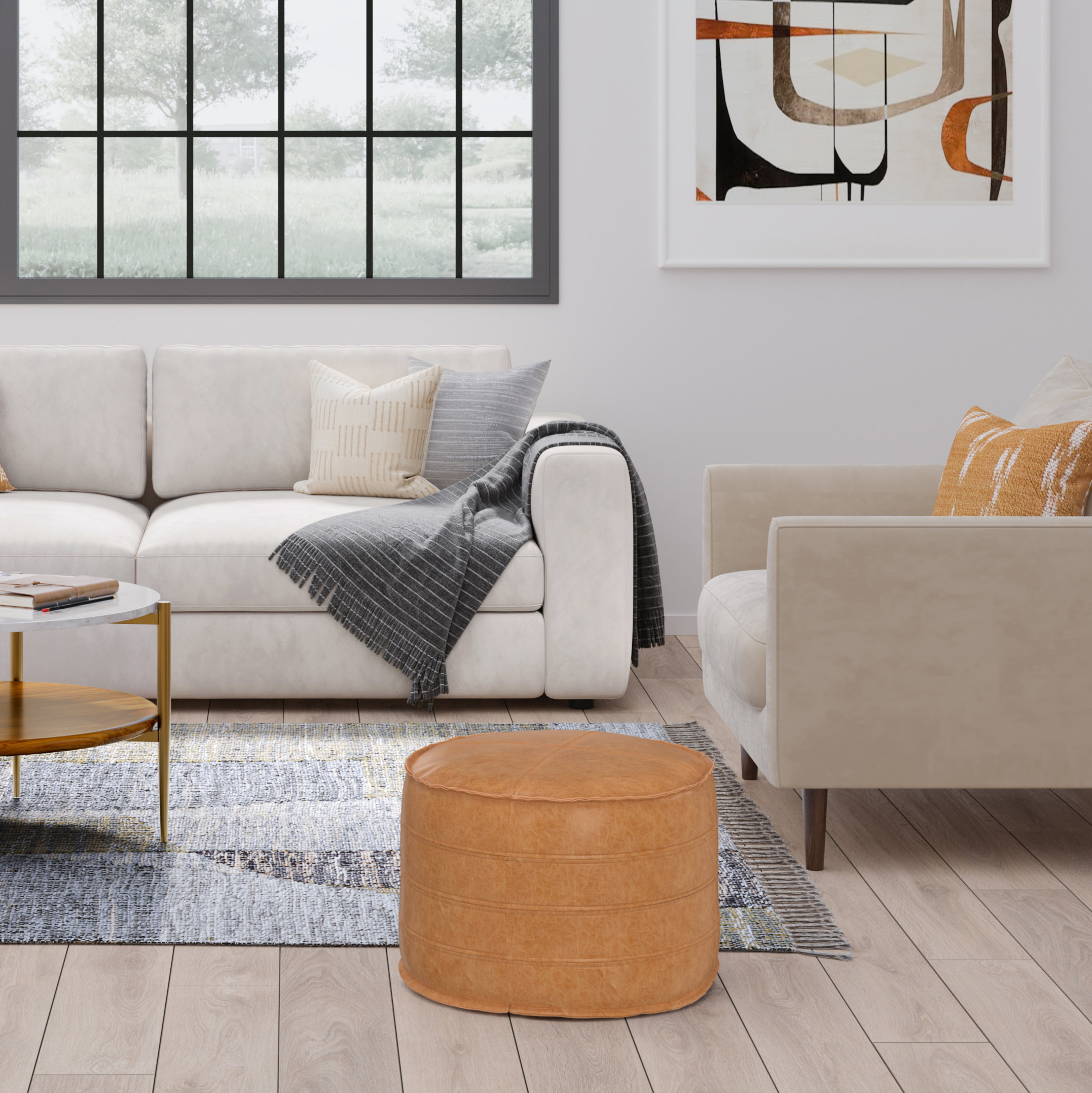 Simpli Home Faux Leather Round Pouf Ottoman & Reviews - Wayfair Canada