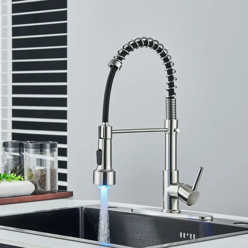Senlesen Brushed Nickel LED Kitchen Faucet Pull Down Sprayer Single ...
