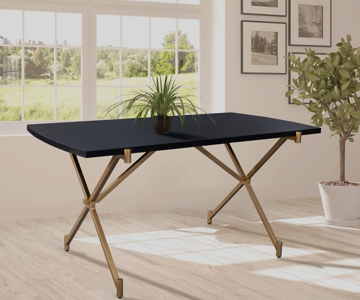 Mercer41 Nashly Kostiantyn Rectangular Metal Base Dining Table ...