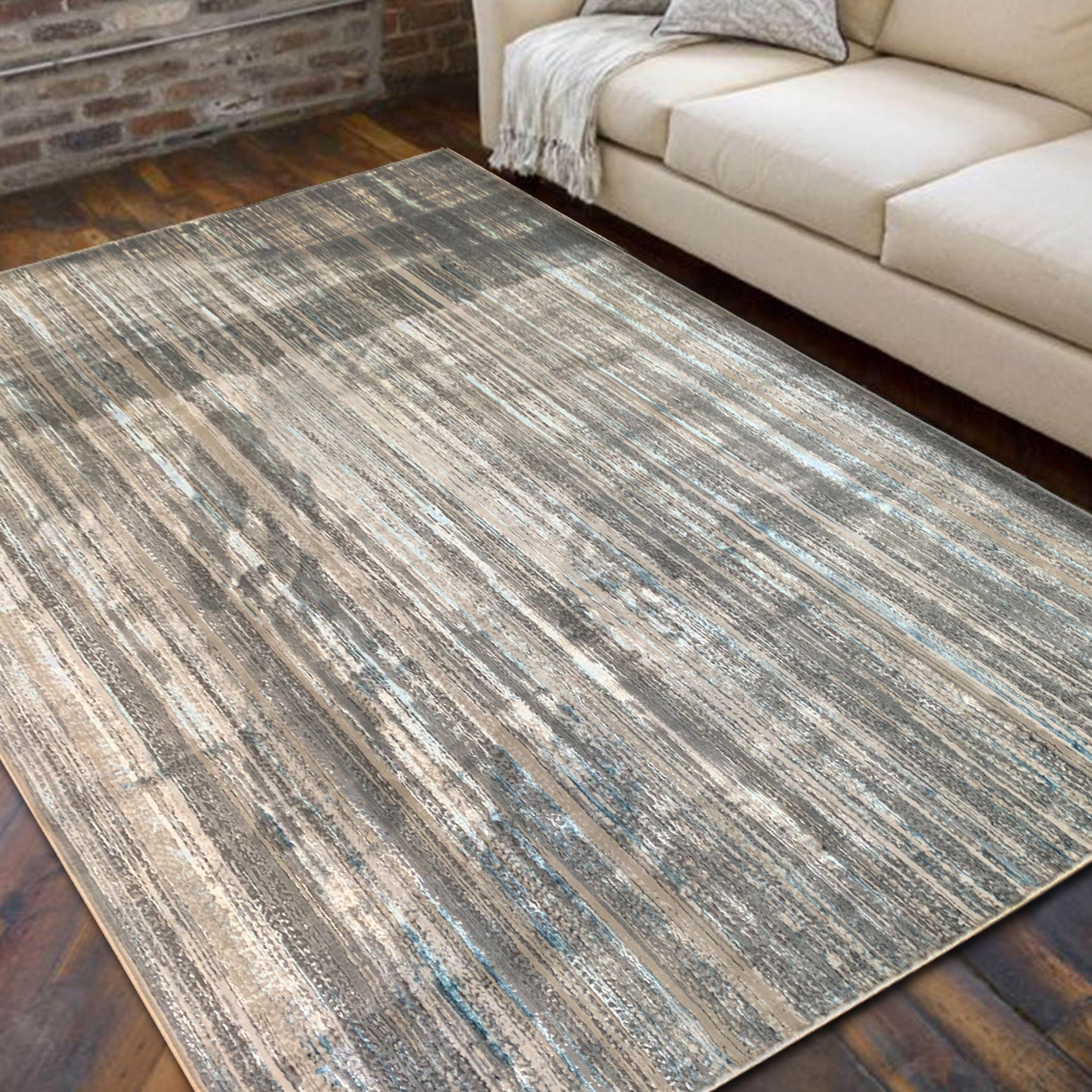 17 Stories Shimmery Changing Lines Azure Blue Ultra Soft Cozy Area Rug ...