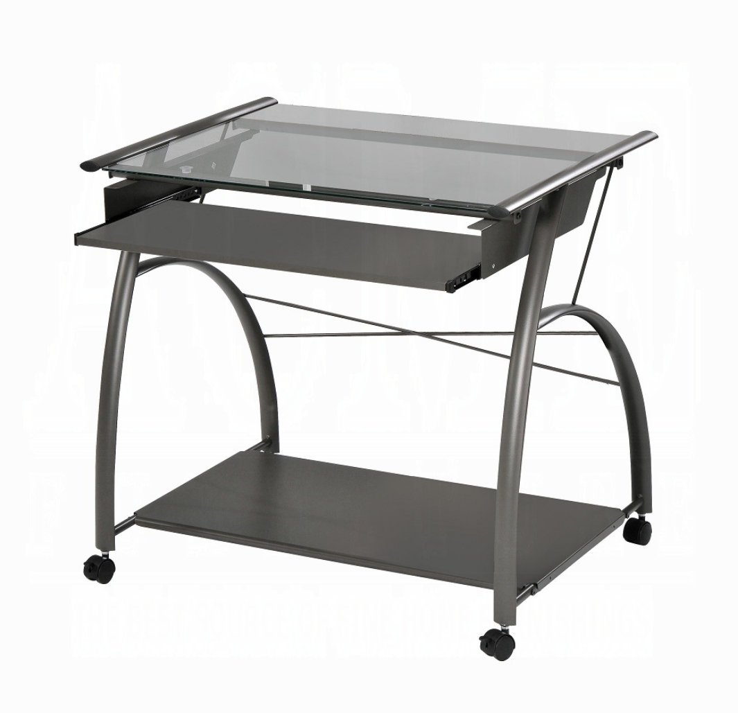 Inbox Zero Briar Glass Computer Desk with Keyboard Tray & Casters | Wayfair
