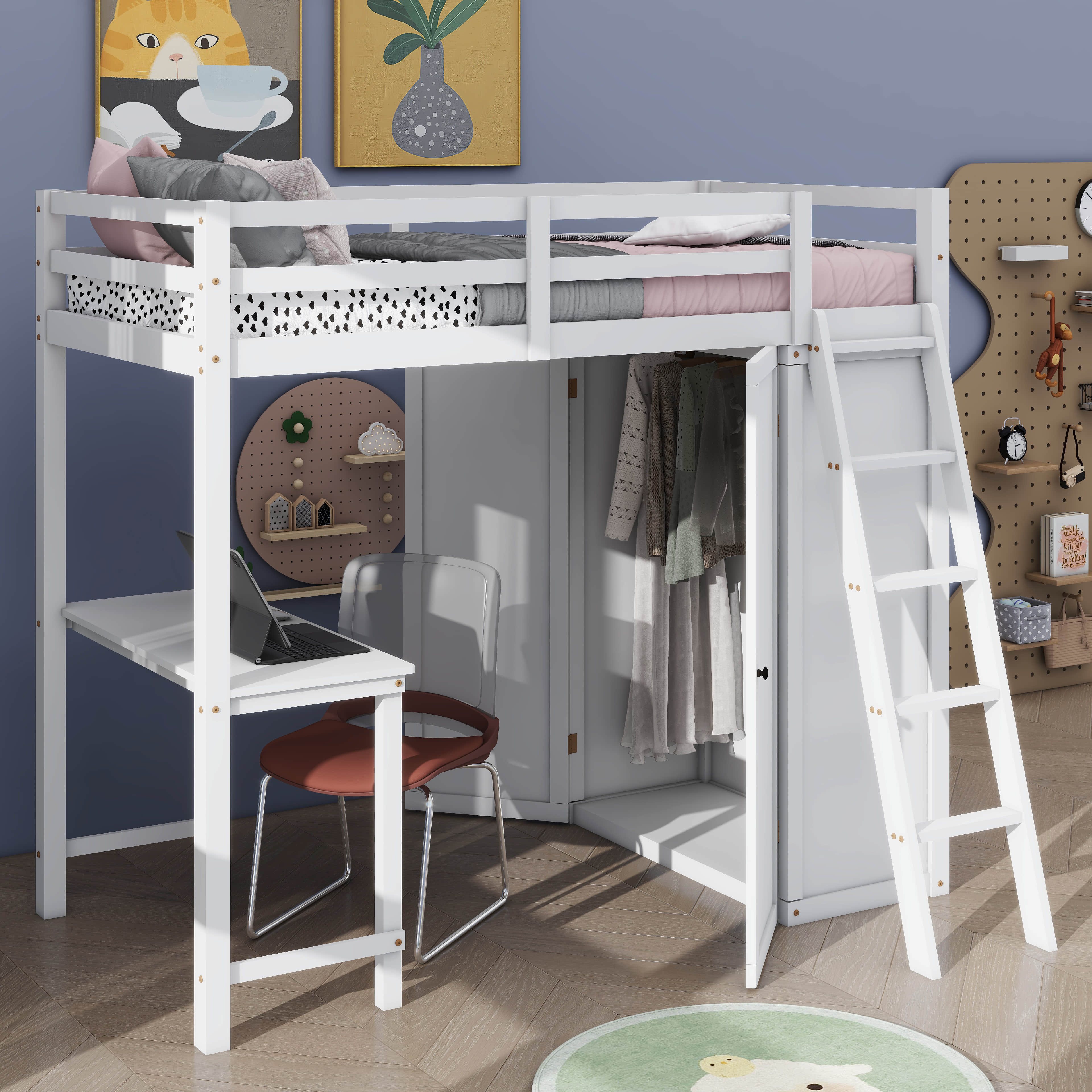 Harriet Bee Jevita Loft Bed With Wardrobe And Desk | Wayfair
