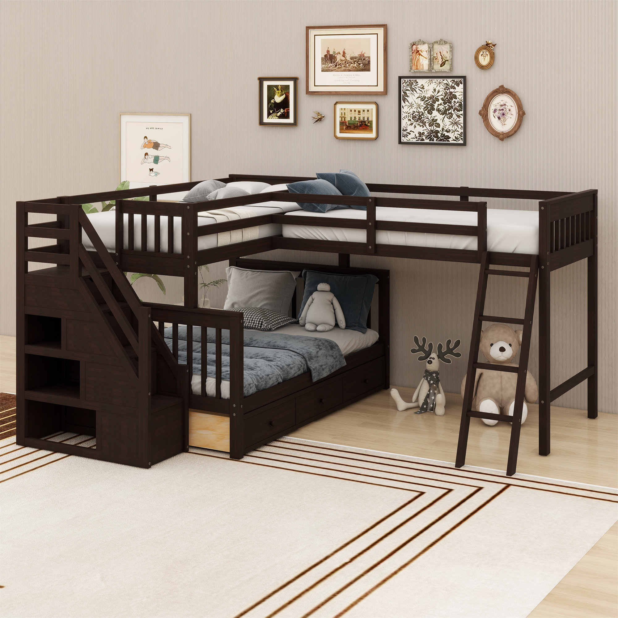 Harriet Bee Ileah Kids Twin Over Full Bunk Bed with Drawers - Wayfair ...
