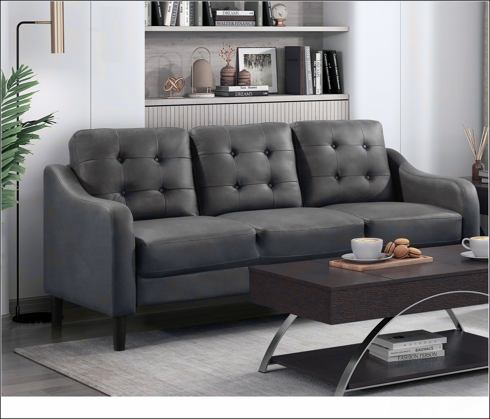 Red Barrel Studio® Gray Polished Microfiber Upholstered 1pc Sofa Button ...