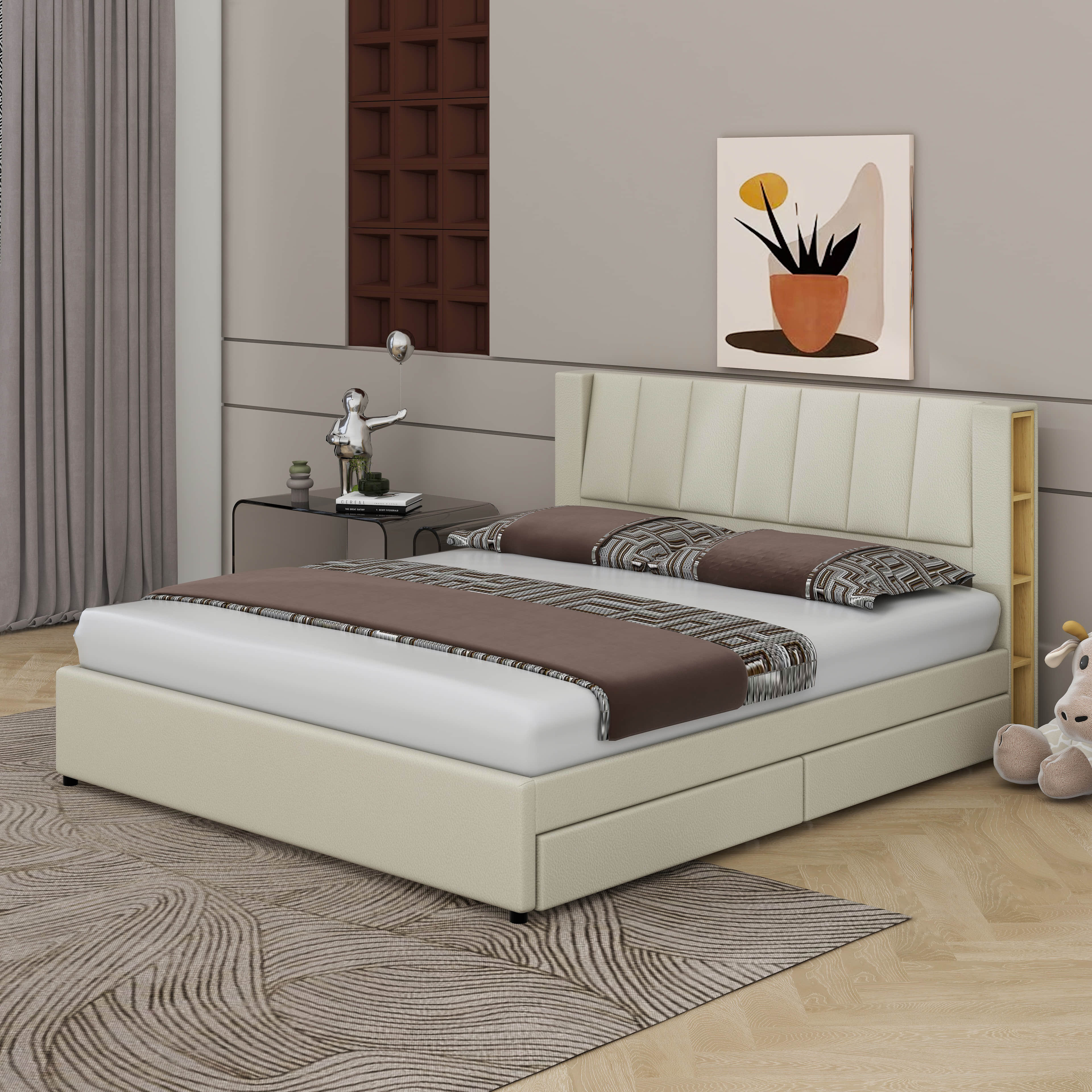 Latitude Run® King Size Upholstery Platform Bed With Drawers And ...