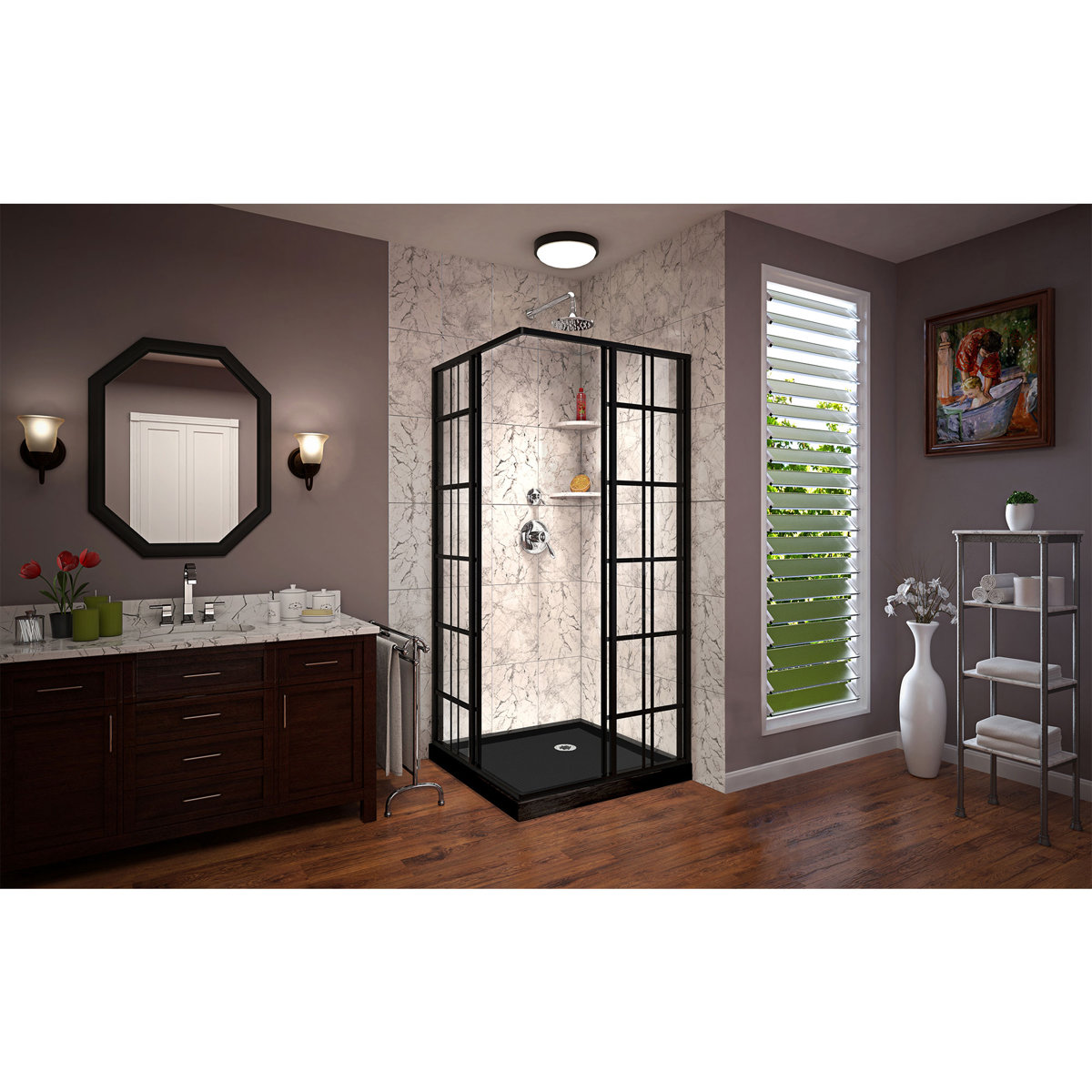 DreamLine French Corner 42" x 74.75" Square Sliding Shower Enclosure ...