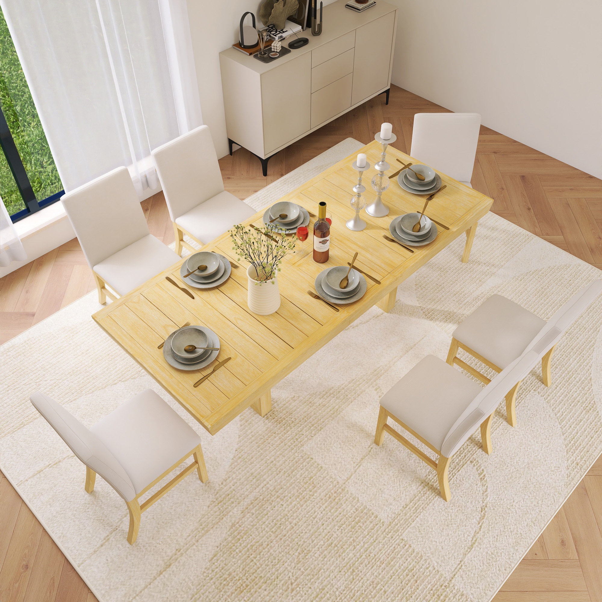 Red Barrel Studio® 7-Piece Wood Extendable Dining Table Set With ...