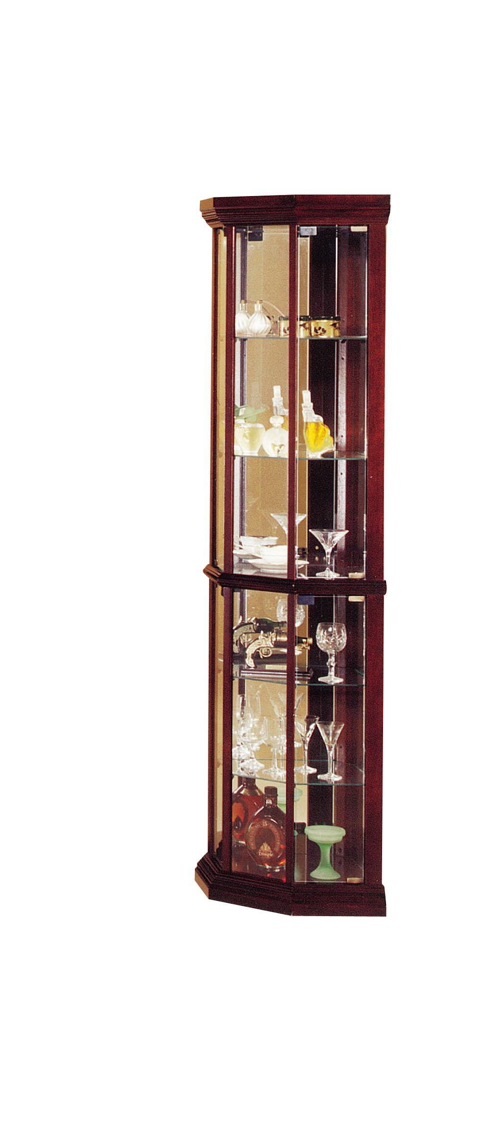 Canora Grey Cherry Finish Corner Curio Cabinet With Glass Doors And ...