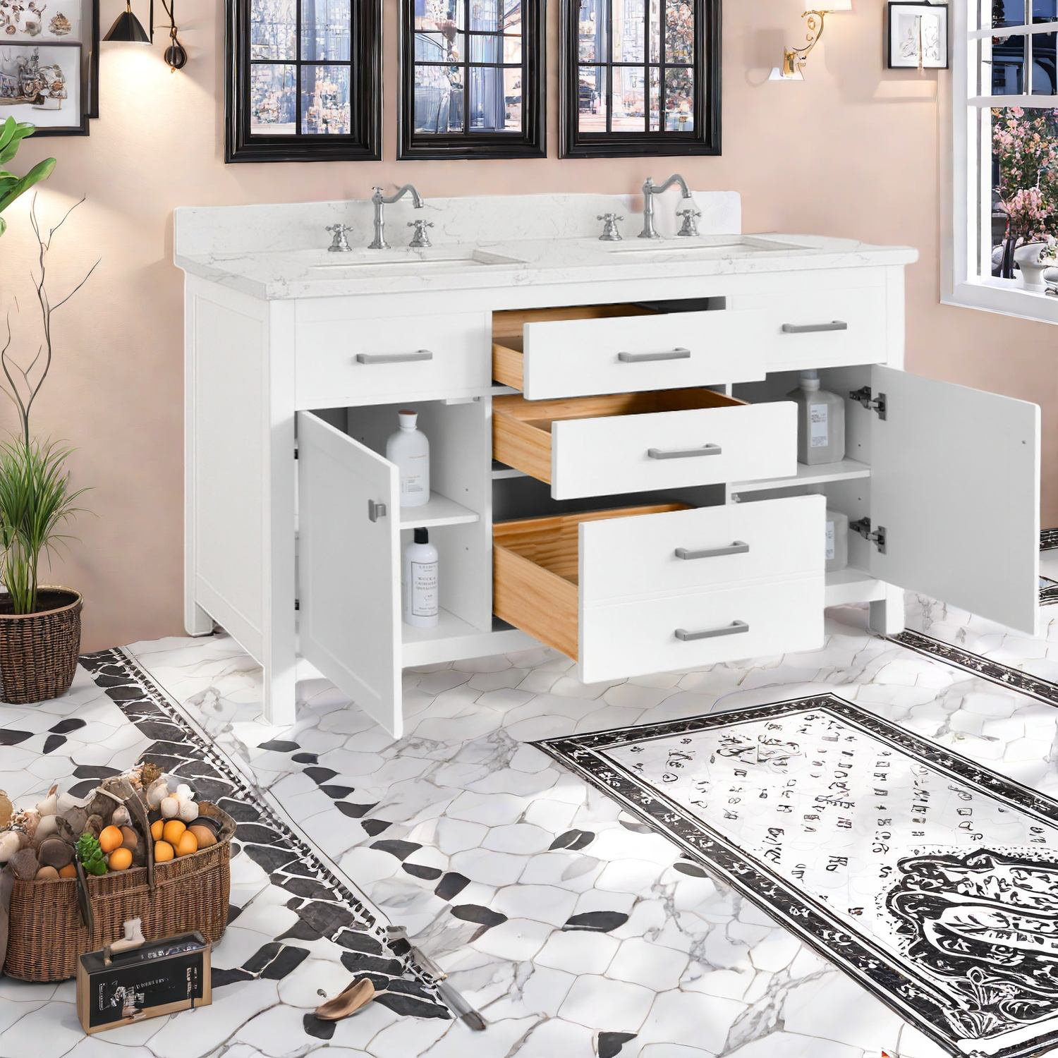 Latitude Run® Modern White Vanities With Storage, Solid Wood And Mdf ...