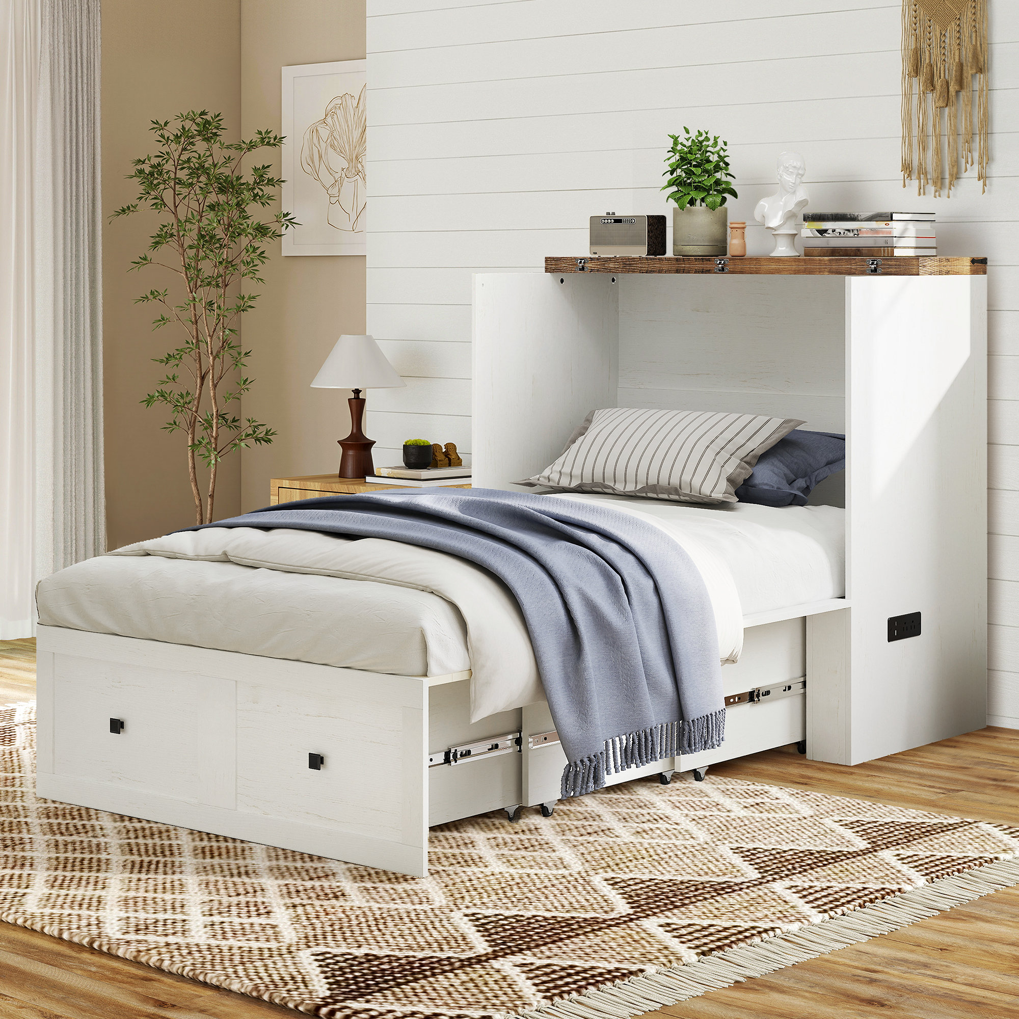 Ophelia & Co. Wilkinson Farmhouse Twin Murphy Bed With Large Storage ...