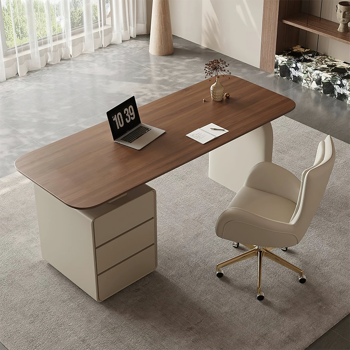 Brayden Studio® Dunte Walnut 3-Drawer Writing Desk With Storage For ...