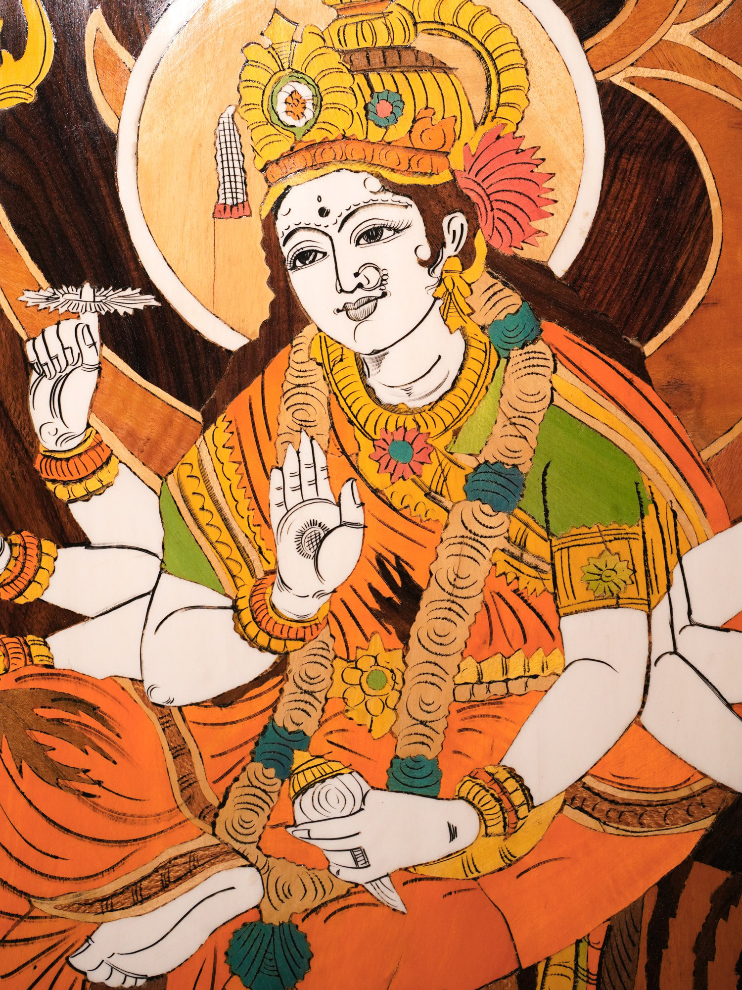 Exotic India 36" Ashtabhuja Goddess Durga | Natural Color On Wood Panel ...