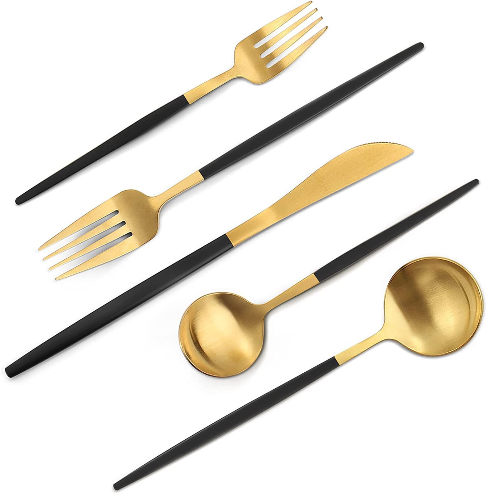 Ivy Bronx Matte Black Gold Silverware Set, 20-Piece Stainless Steel ...