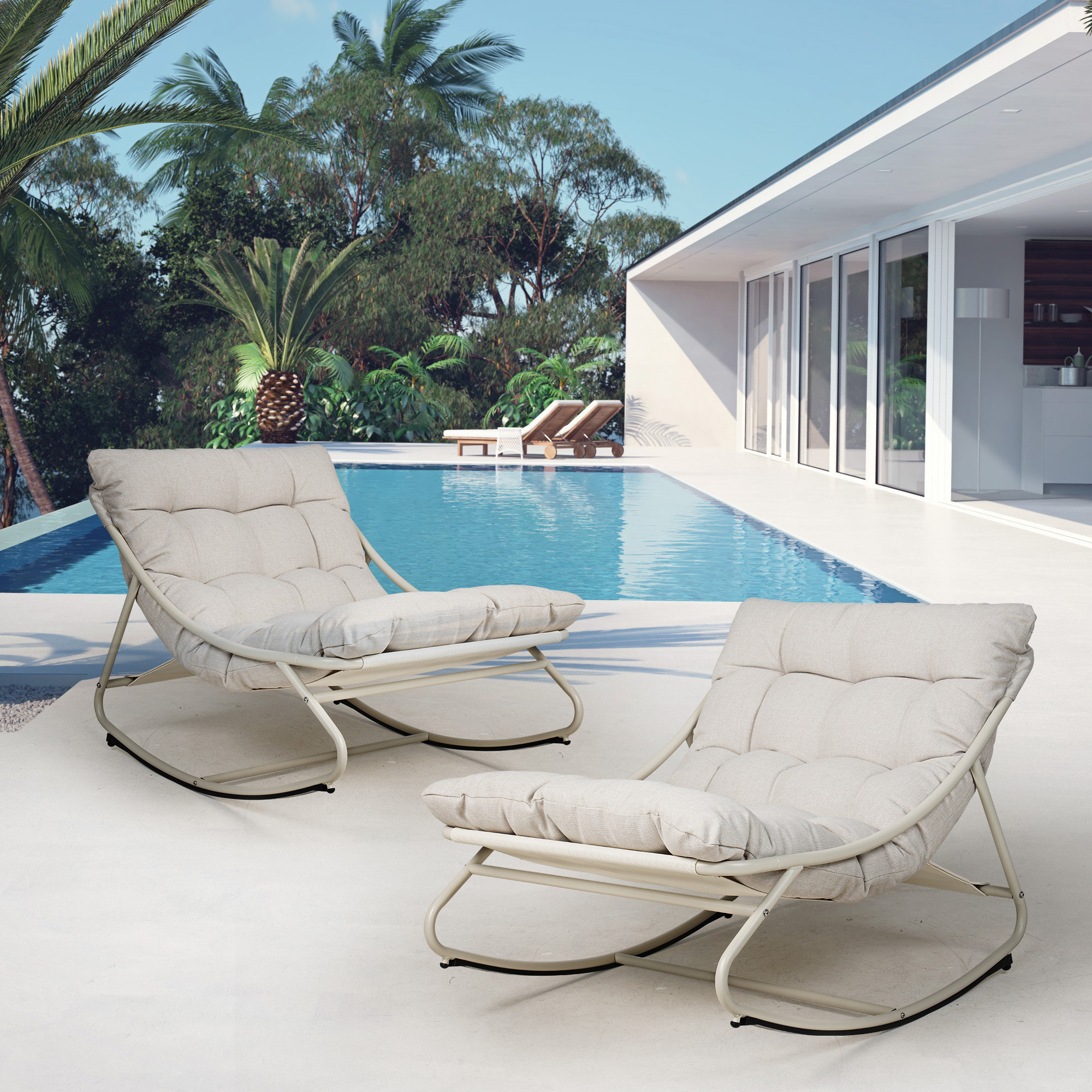 Wade Logan® Caili Outdoor Rocking Metal Chair With Removable Cushions ...