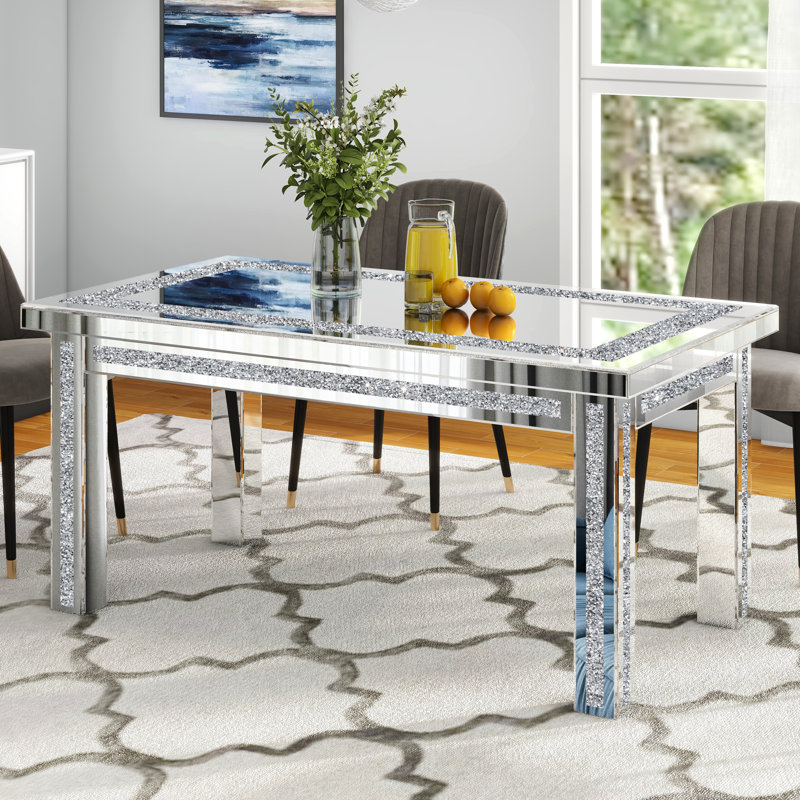 Rosdorf Park Douty 63" Glass Top Dining Table Crystal Diamond Inlay ...