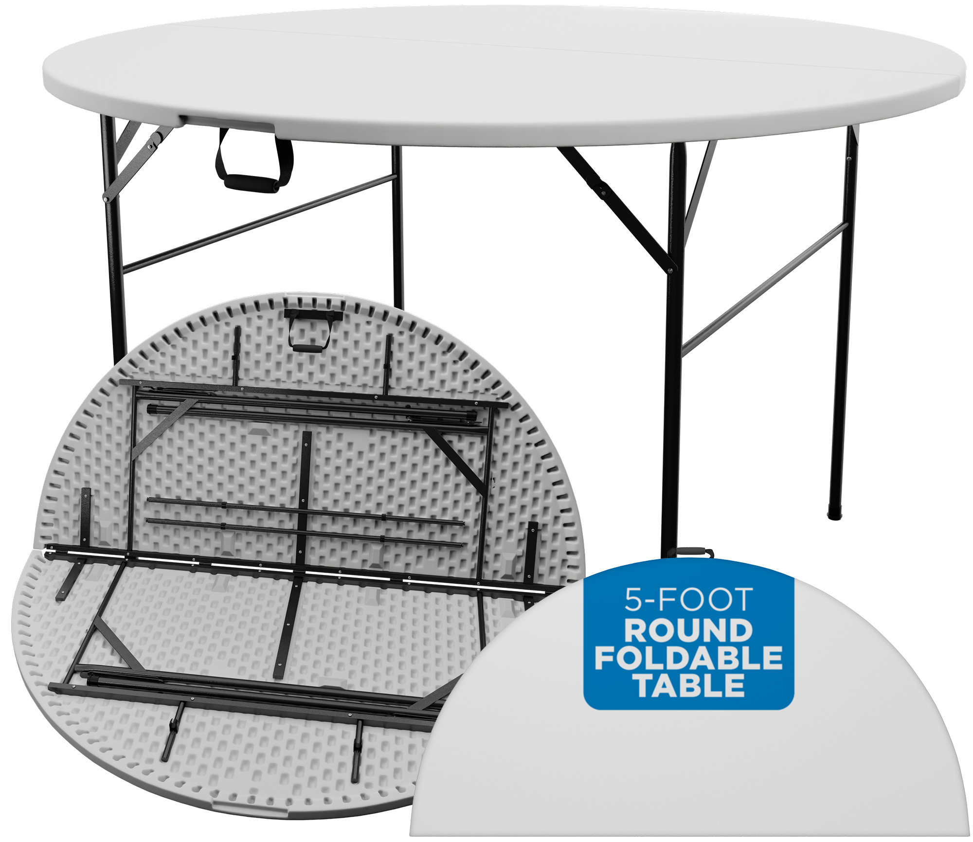 Sorfey Round Folding Table, Round, White Plastic | Wayfair