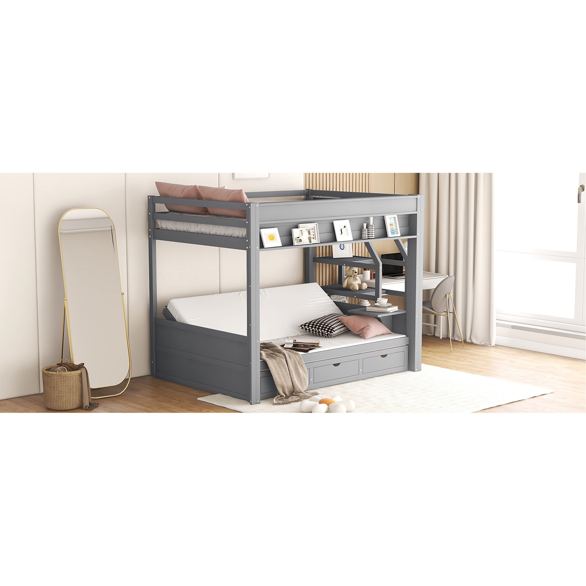 Red Barrel Studio® Wood Full Size Convertible Bunk Bed With Storage ...