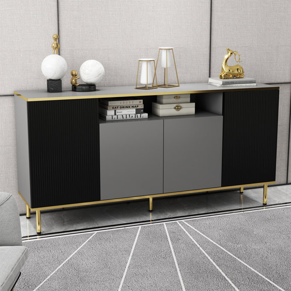 Mercer41 Buffet Cabinet Sideboards With Adjustable Shelves & Open Shelf ...