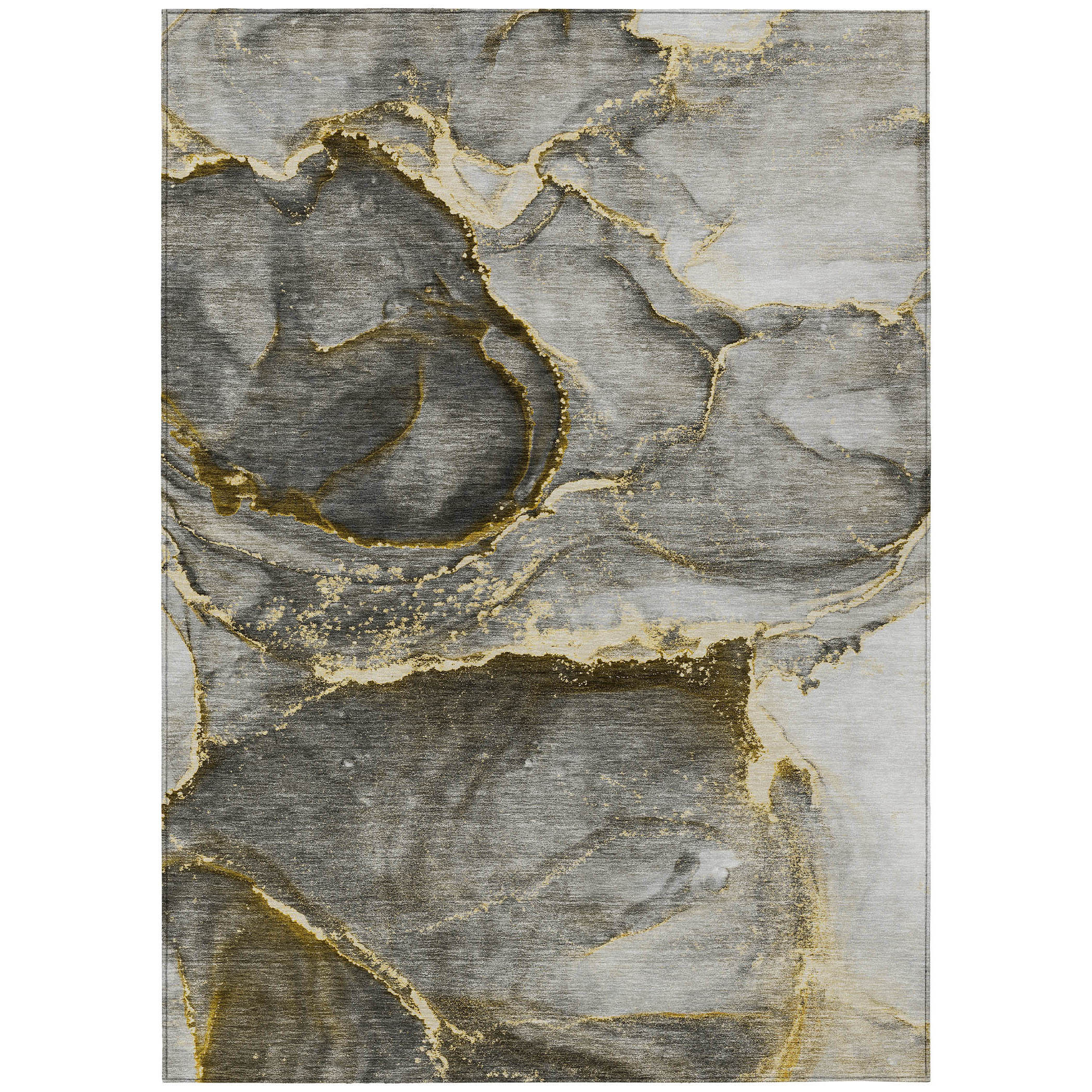 HomeRoots 3' X 4' Gray and Gold Abstract Washable Non Skid Indoor ...