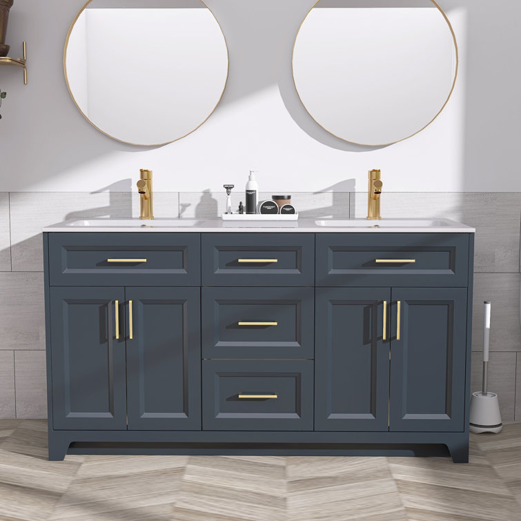 ZEAFIVE Solid Wood 60 Inch Freestanding Bathroom Vanity With Double ...