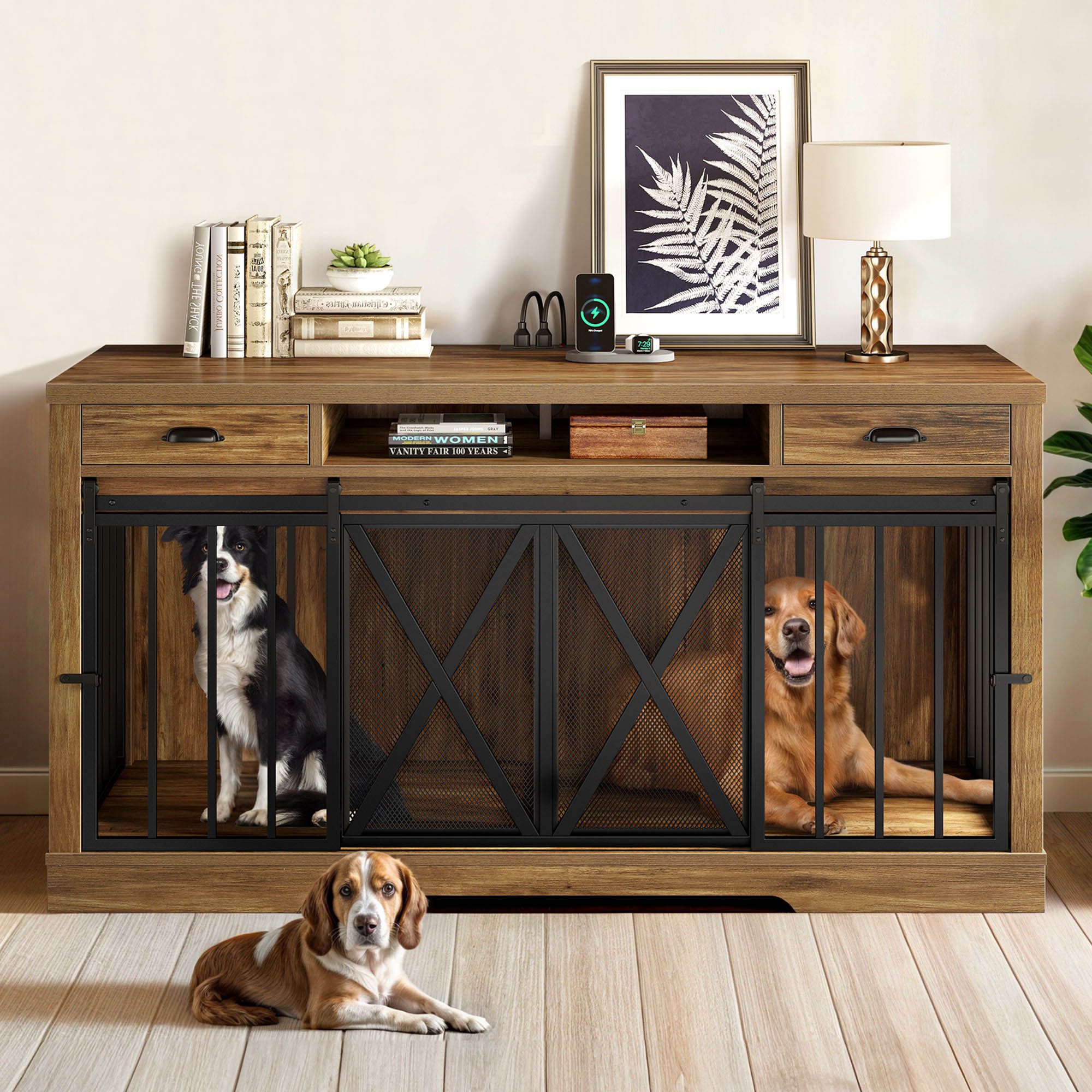 Tucker Murphy Pet™ Meuble-cage pour chien en bois robuste avec prises ...