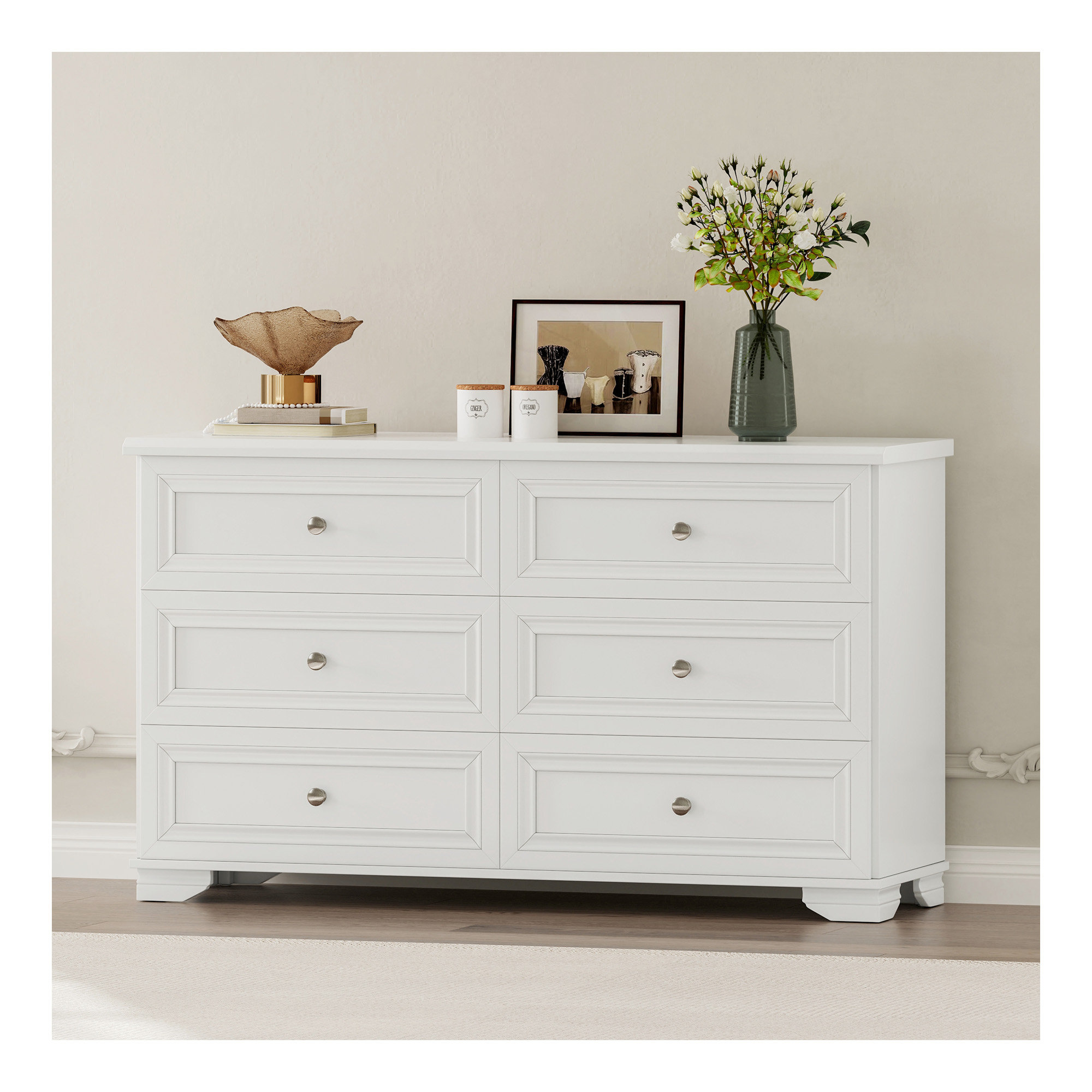 Lark Manor 6 Drawers Elegant Design Wooden Dresser, Retro Style Storage ...