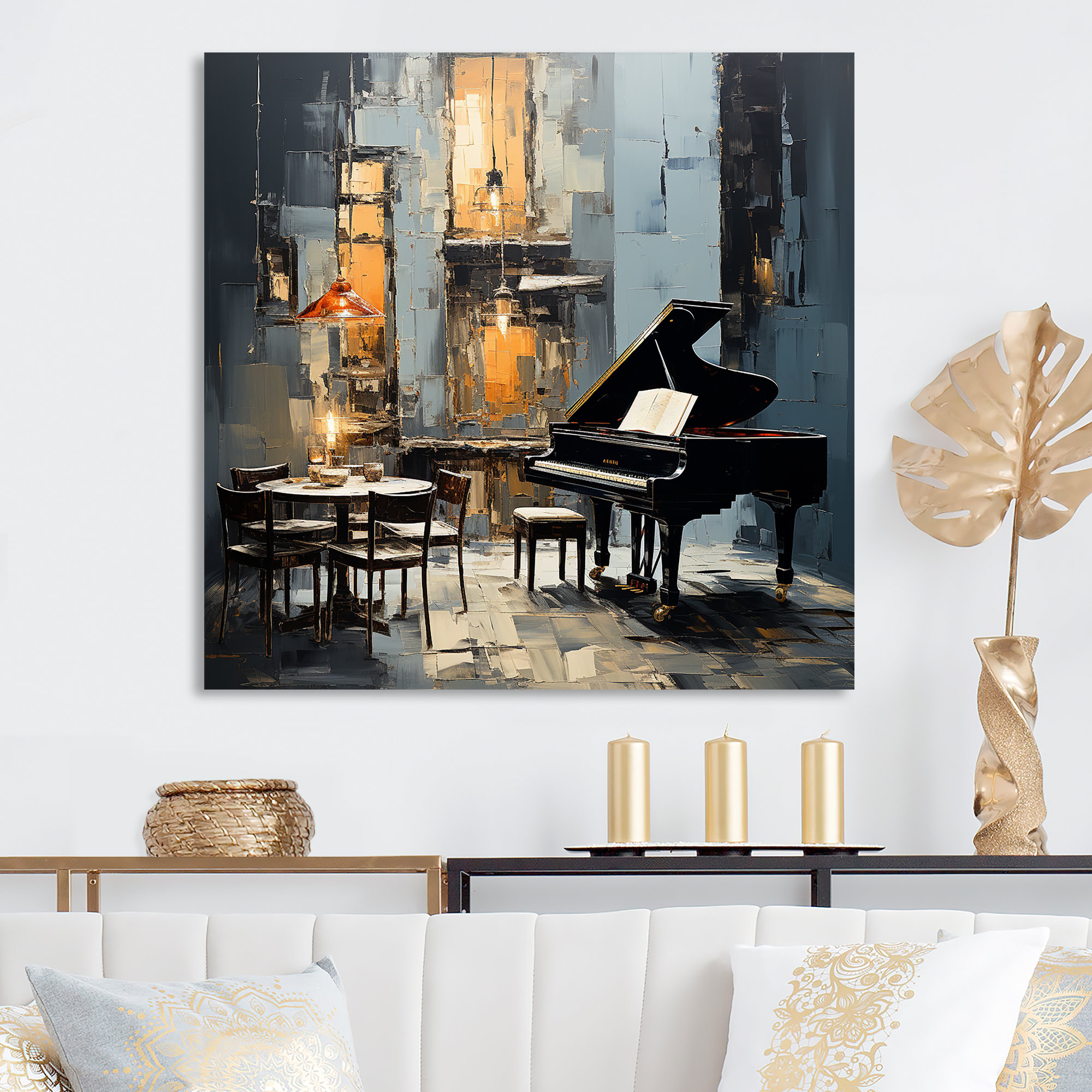 Ivy Bronx Yellow And Grey Grand Piano Jazz Cafe III - Piano Metal Wall ...