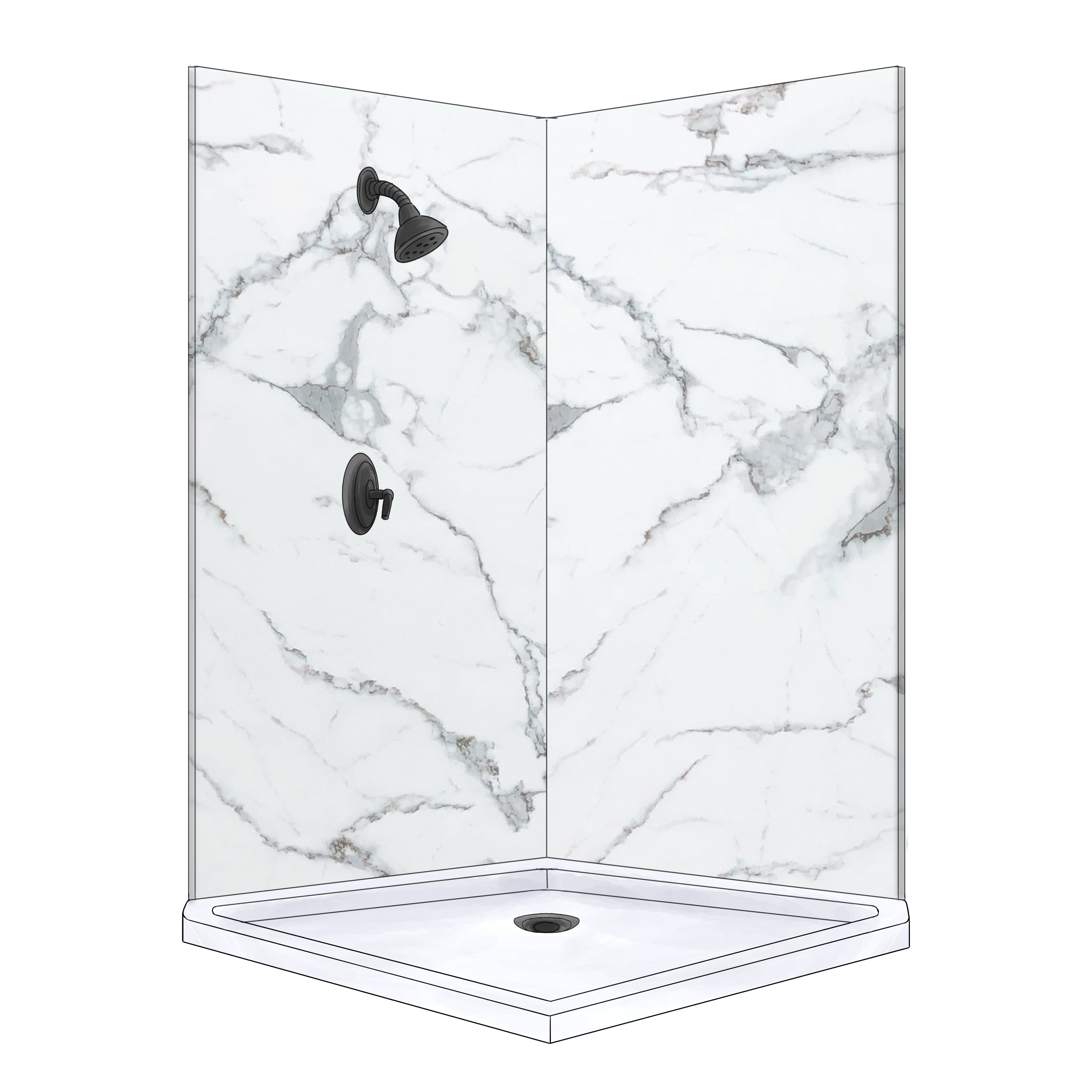 Polymarm 48" W 80" H 48" D Two Wall Composite Shower Wall Panel ...