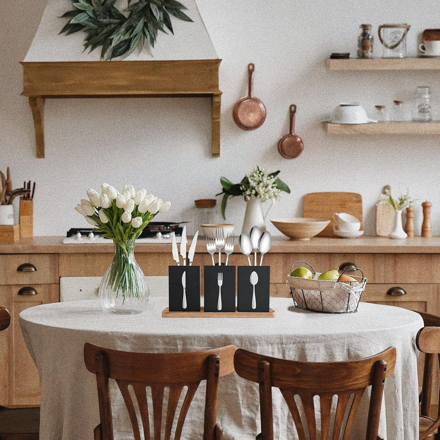 Gracie Oaks Farmhouse Silverware Holder, Rustic Wood Silverware Caddy ...