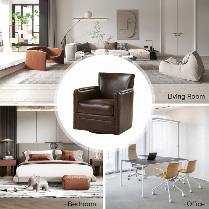 Wildon Home® Sandra 29'' Wide Genuine Leather Swivel Chair (Set Of 2 ...