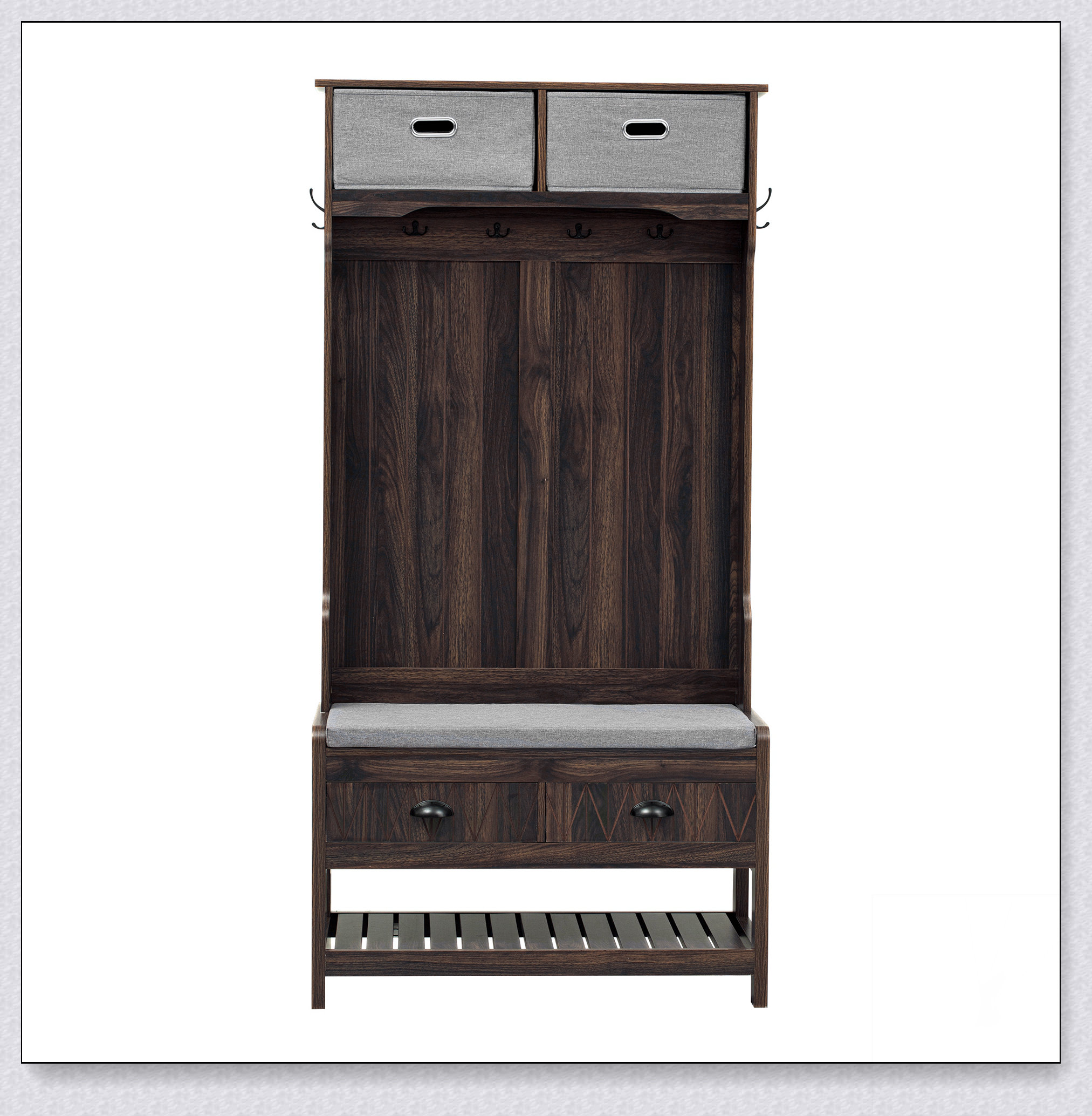 Winston Porter White Hall Tree with Storage Bench, Shelves, and Hooks ...