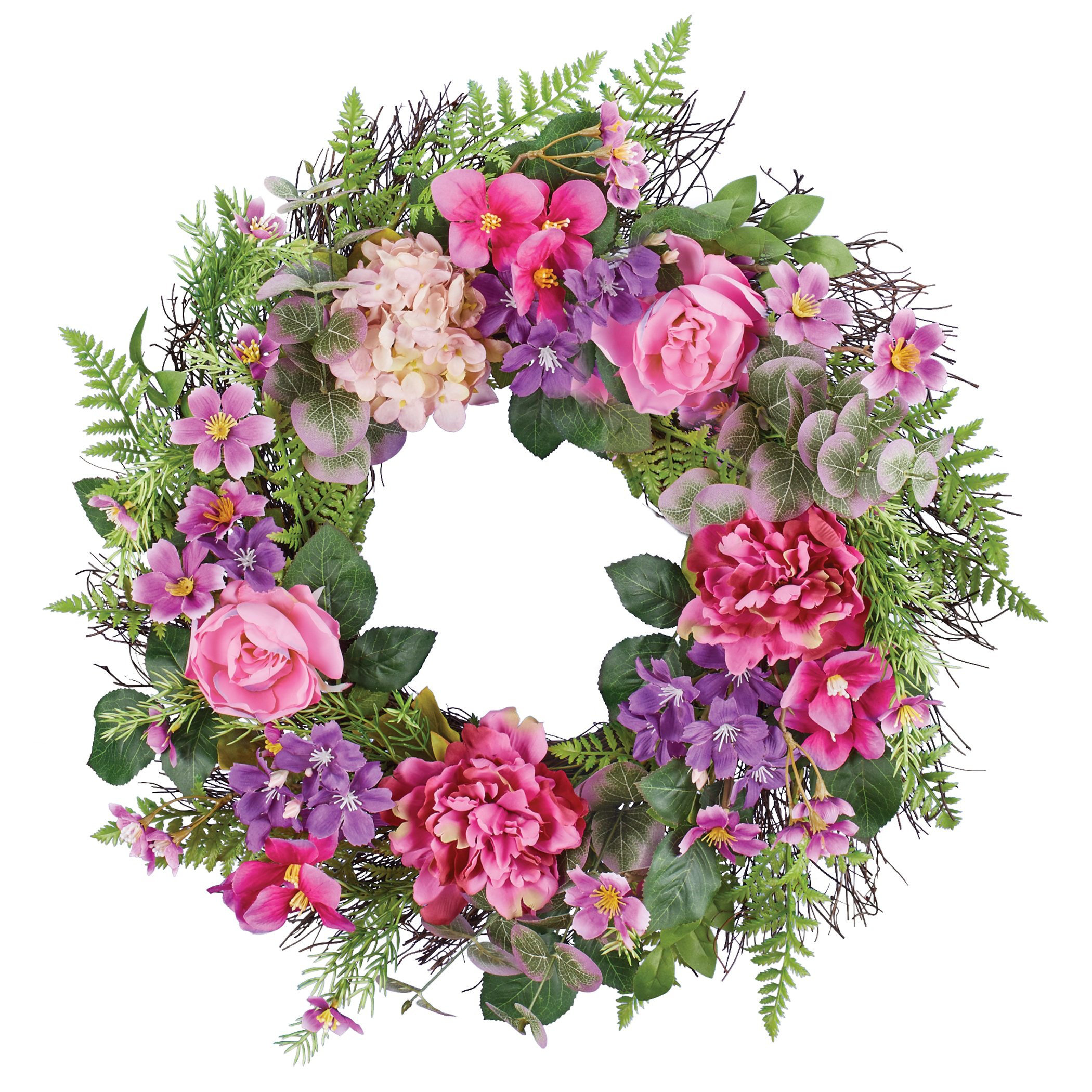 Primrue Pink Floral Spring Hanging Wreath | Wayfair