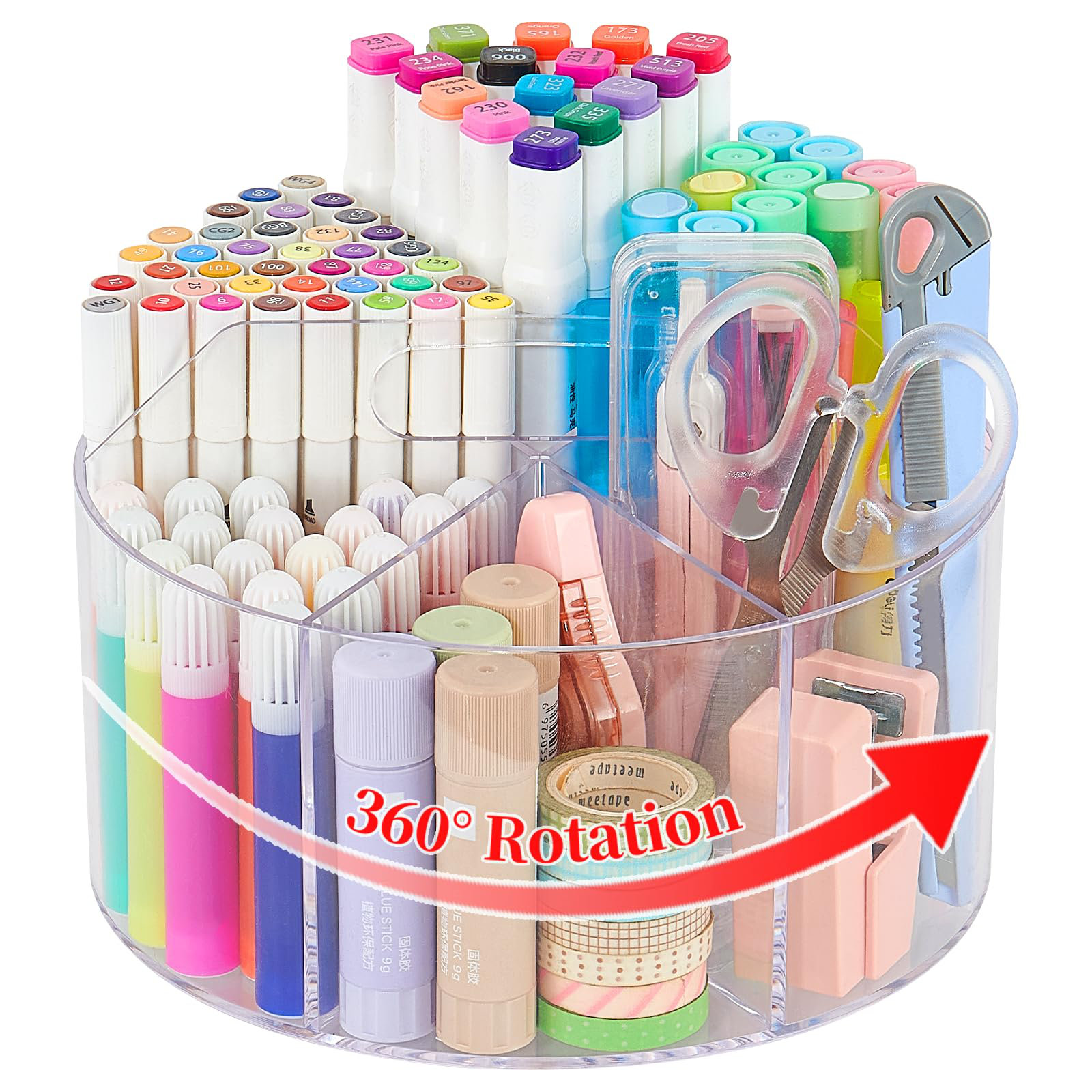 Inbox Zero Acrylic Pen Holder For Desk, Large 360-Degree Clear Rotate ...